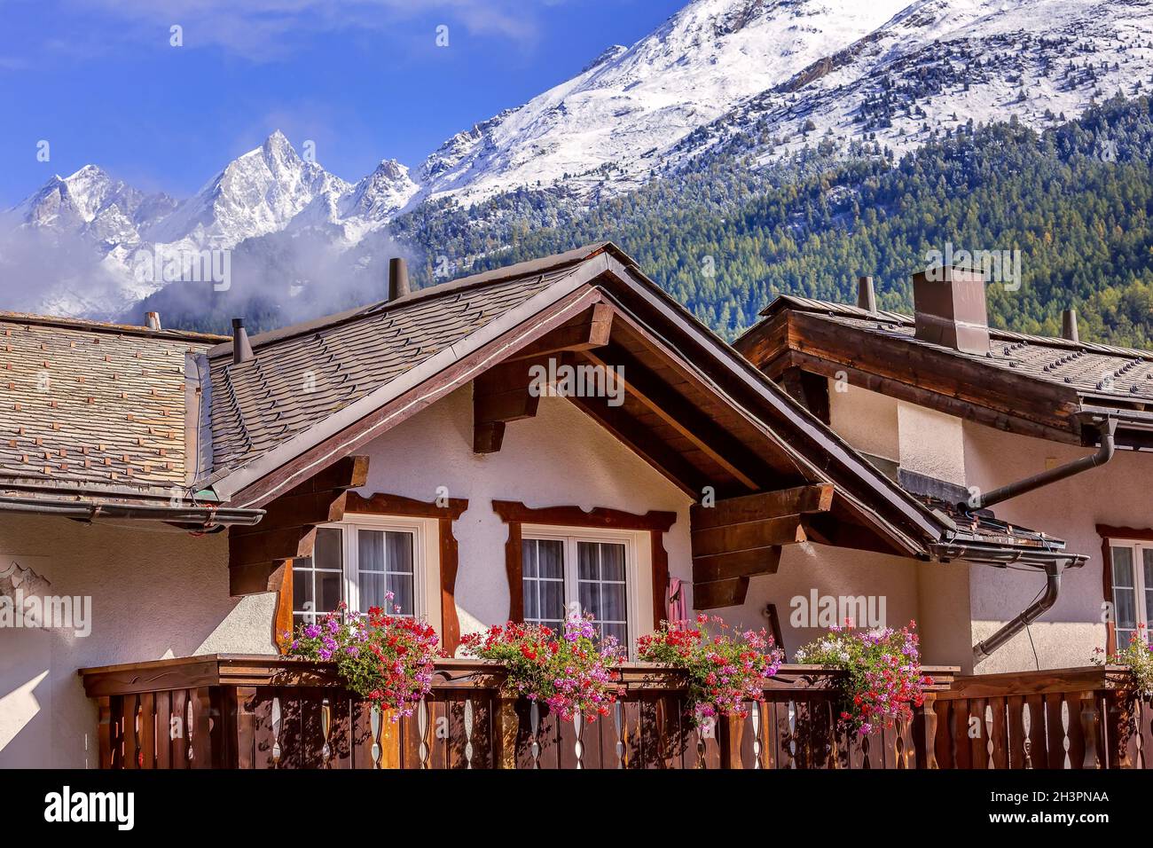 Snow Swiss Alps in Switzerland and house Stock Photo - Alamy