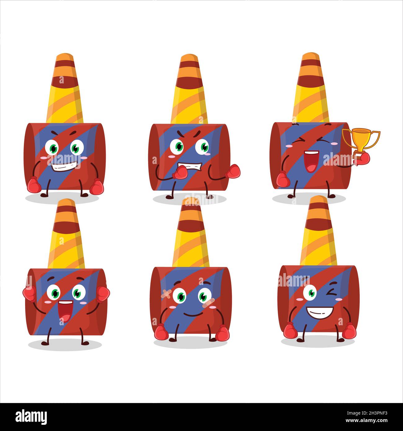 A sporty red party blower boxing athlete cartoon mascot design. Vector ...