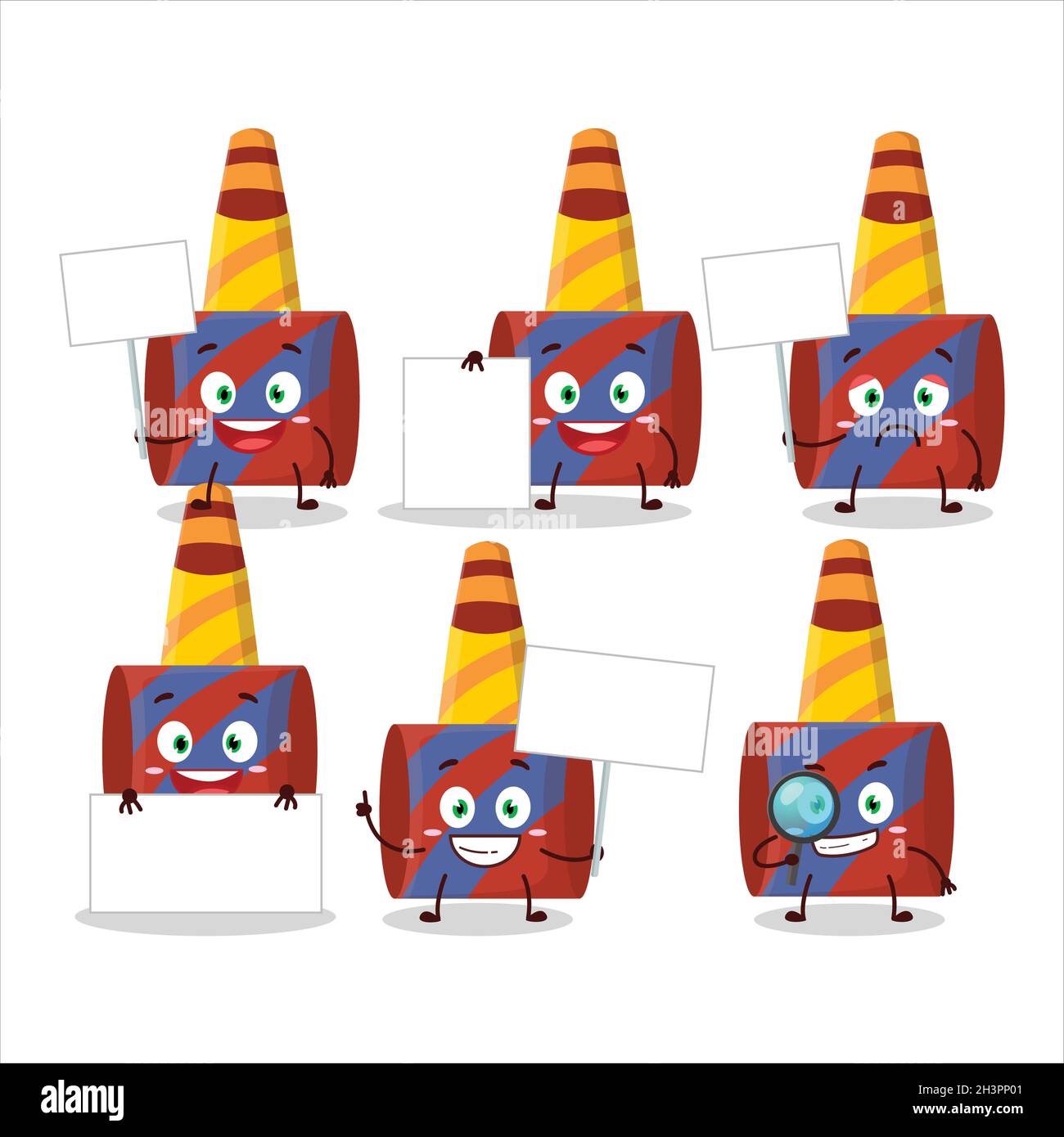 Red party blower cartoon character bring information board. Vector ...