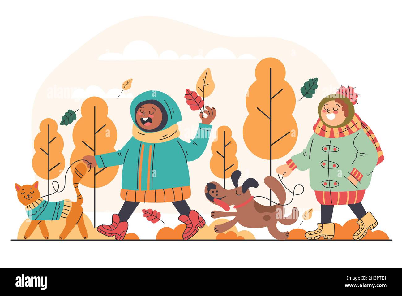 Children autumn leaves walking Stock Vector Images - Alamy