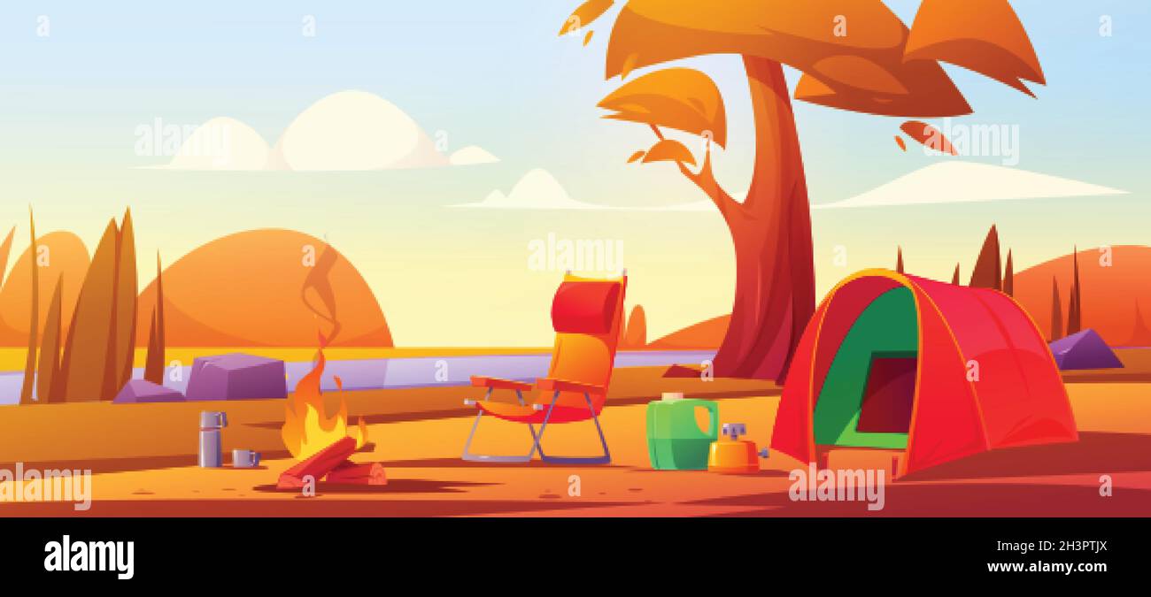 cartoon camping autumn landscape vector design illustration Stock ...