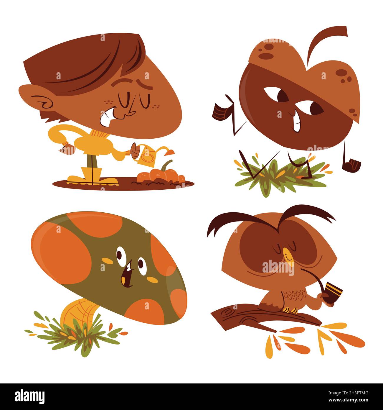 retro cartoon autumn stickers collection vector design illustration ...