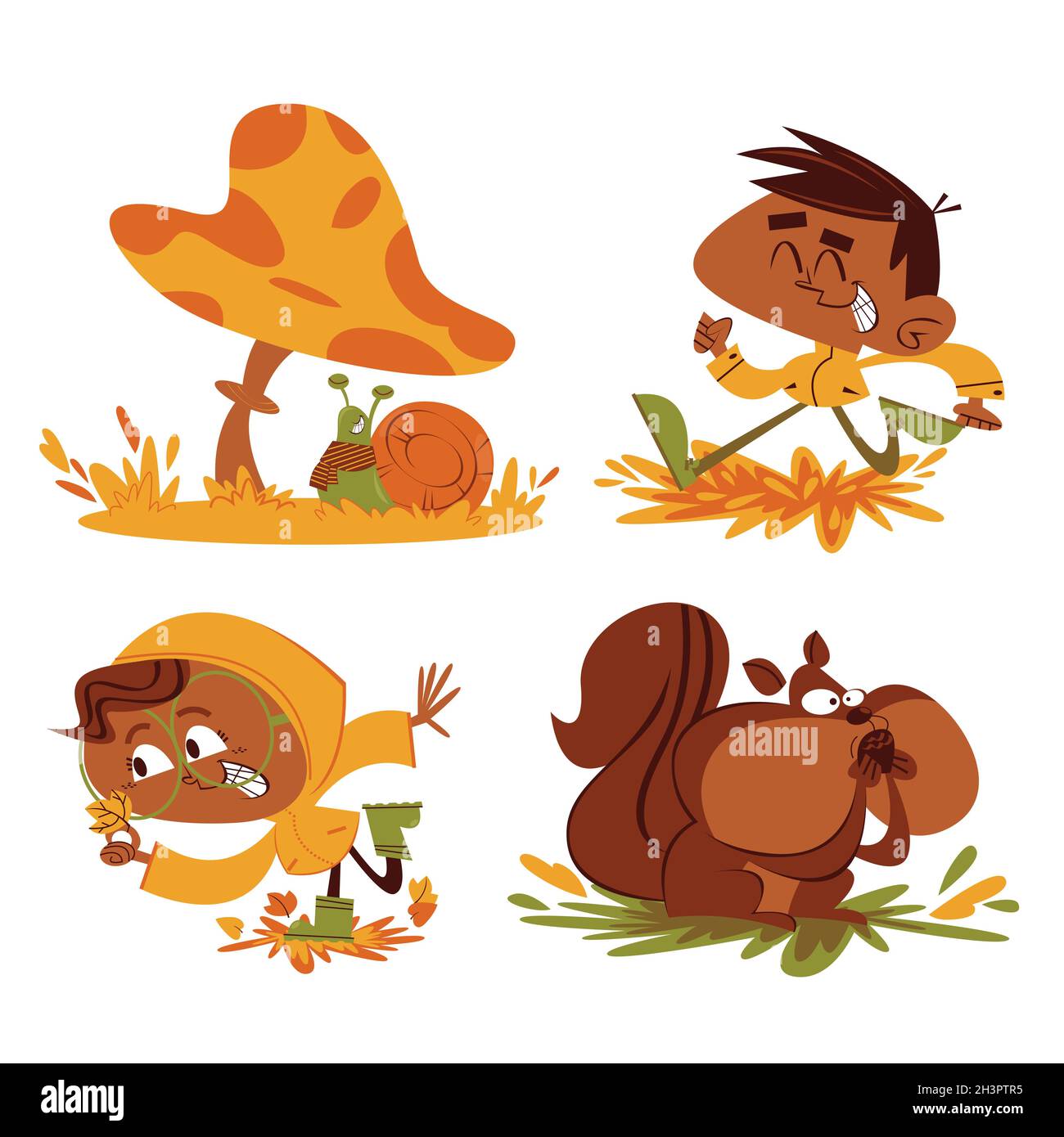 retro cartoon autumn stickers collection vector design illustration ...