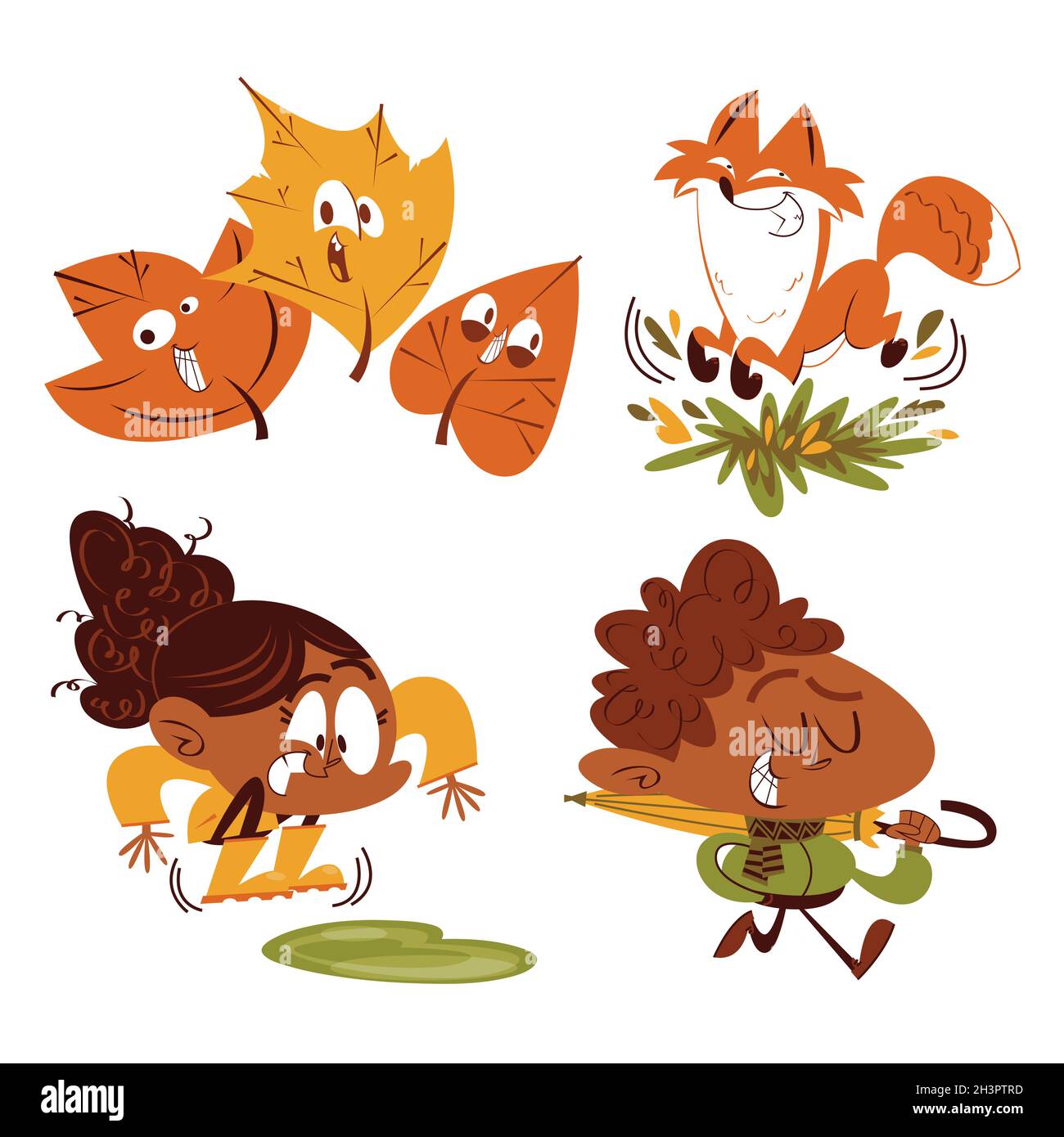 retro cartoon autumn stickers collection vector design illustration ...