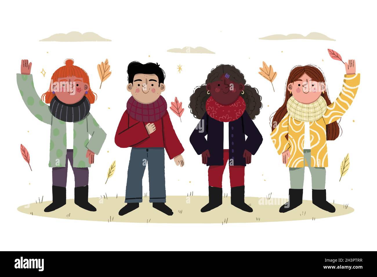 beautiful autumn children wearing coats scarfs vector design ...