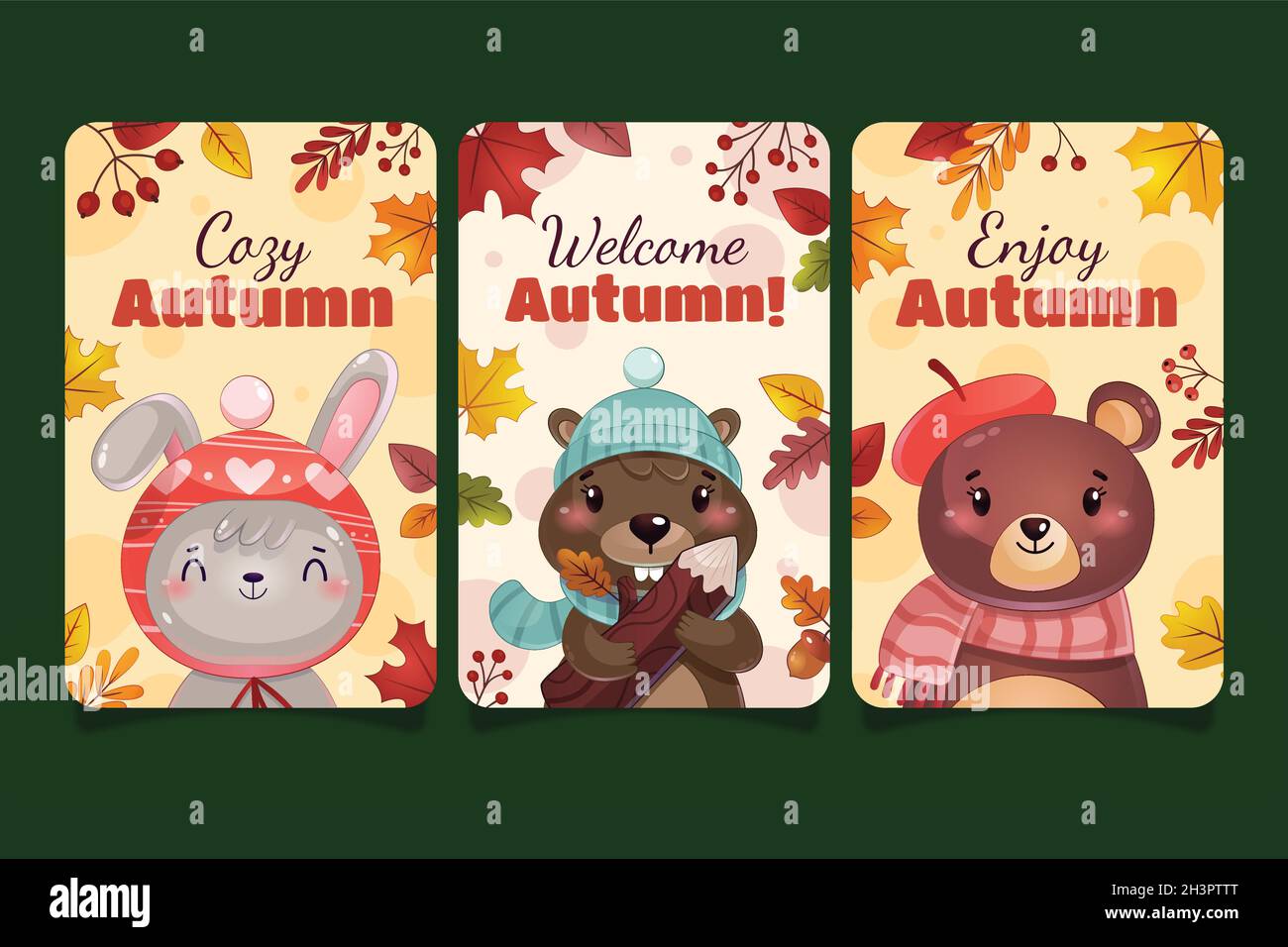 detailed autumn cards collection vector design illustration Stock ...