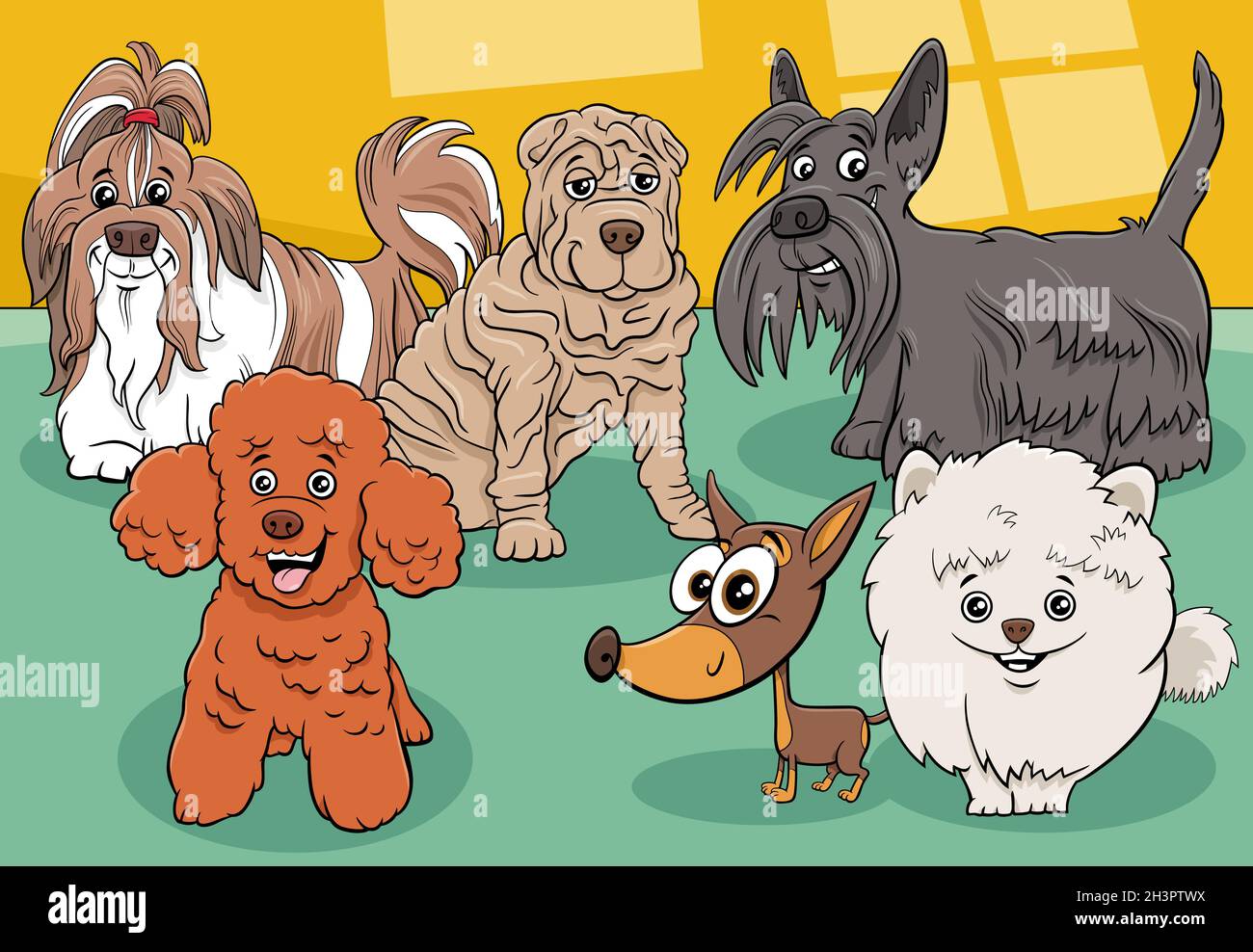 Cartoon purebred dogs and puppies comic characters group Stock Photo ...