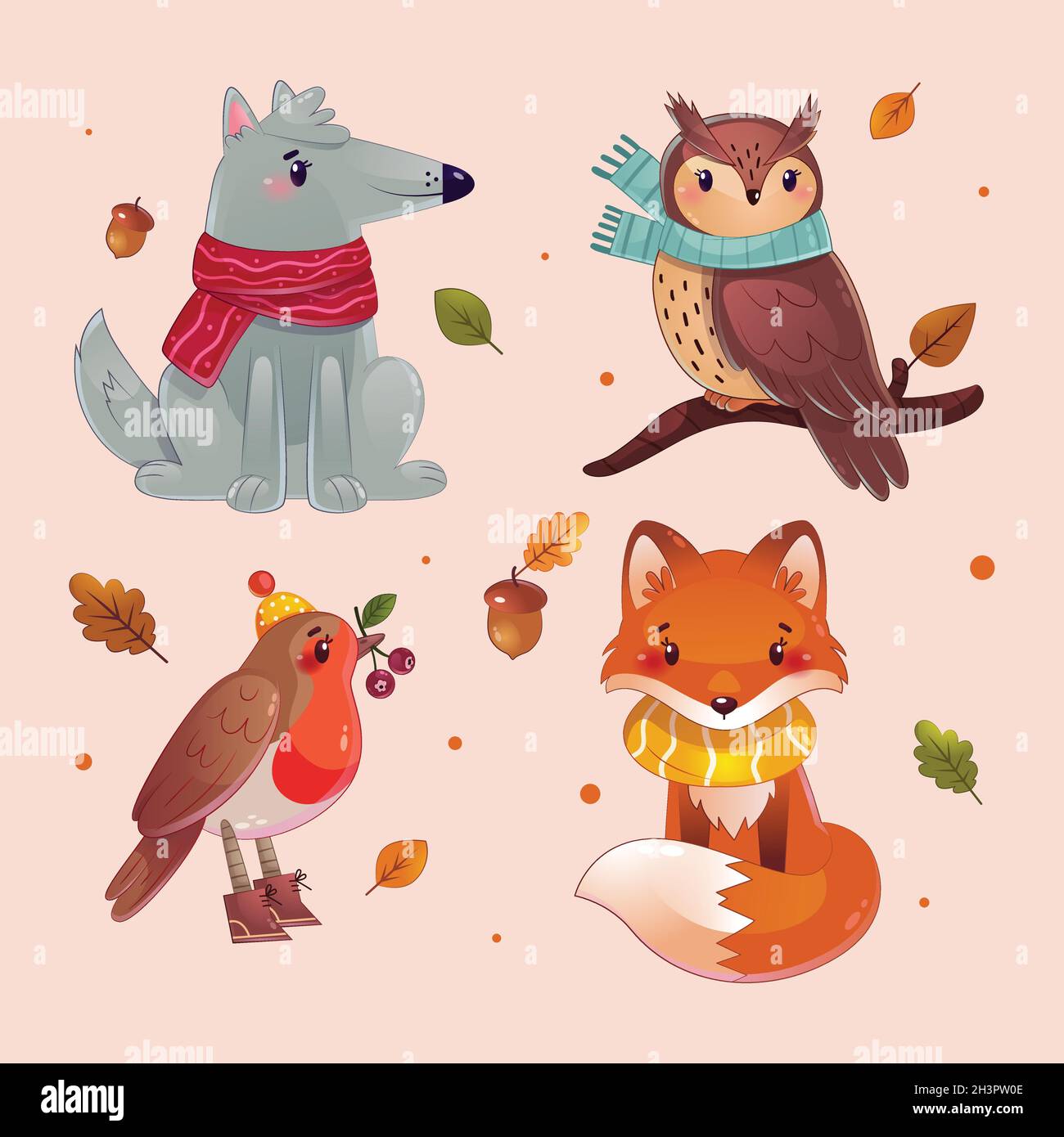 detailed autumn animals collection vector design illustration Stock ...