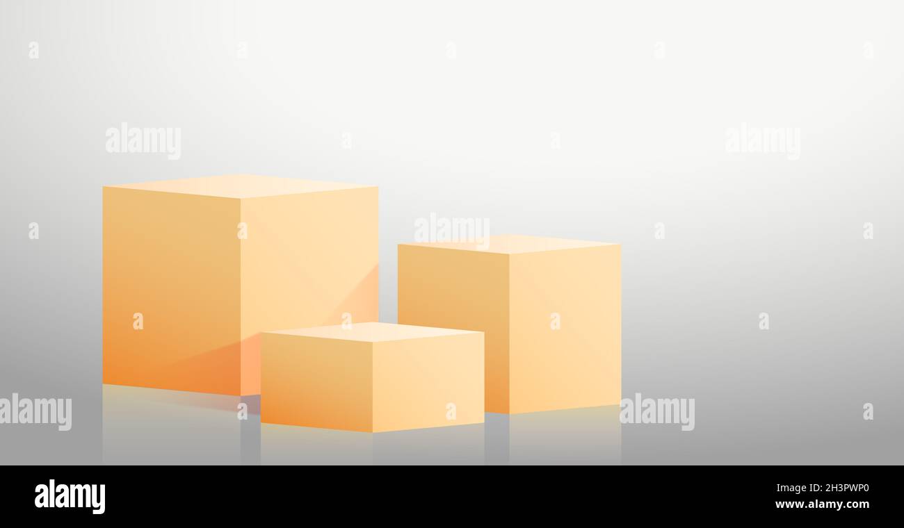Realistic yellow cubes - boxes on gray studio background - Vector Stock ...