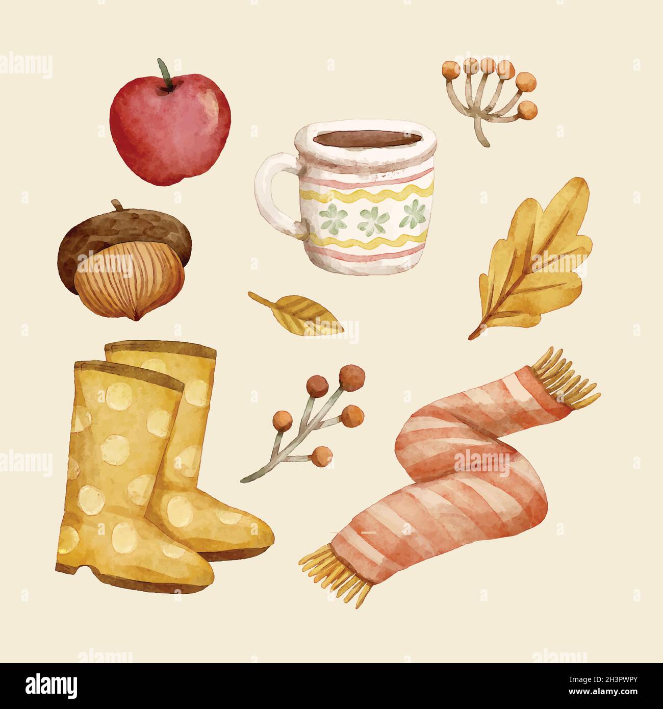 watercolor autumn elements collection vector design illustration Stock ...