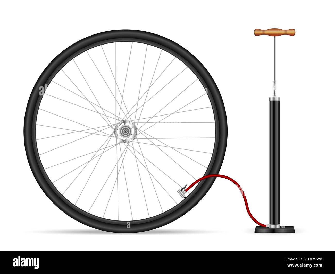 Hand air pump and tire on a white background. Vector illustration Stock ...