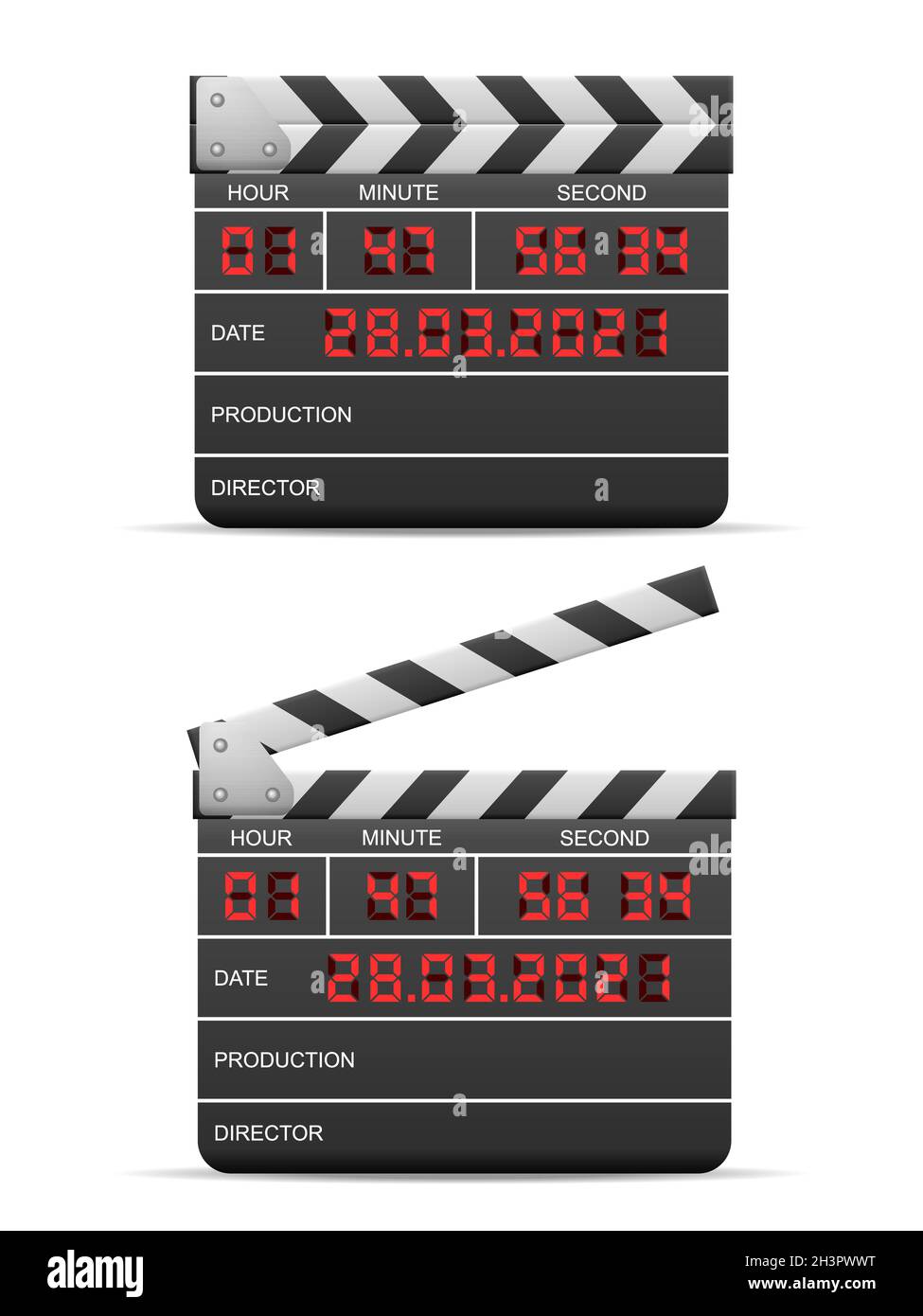 Digital clapperboard set on a white background. Vector illustration ...