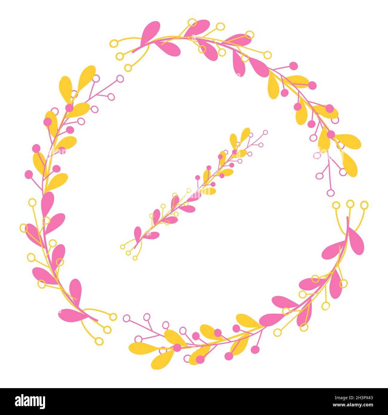 Vector isolate illustration. Round pink yellow floral frames on a white ...