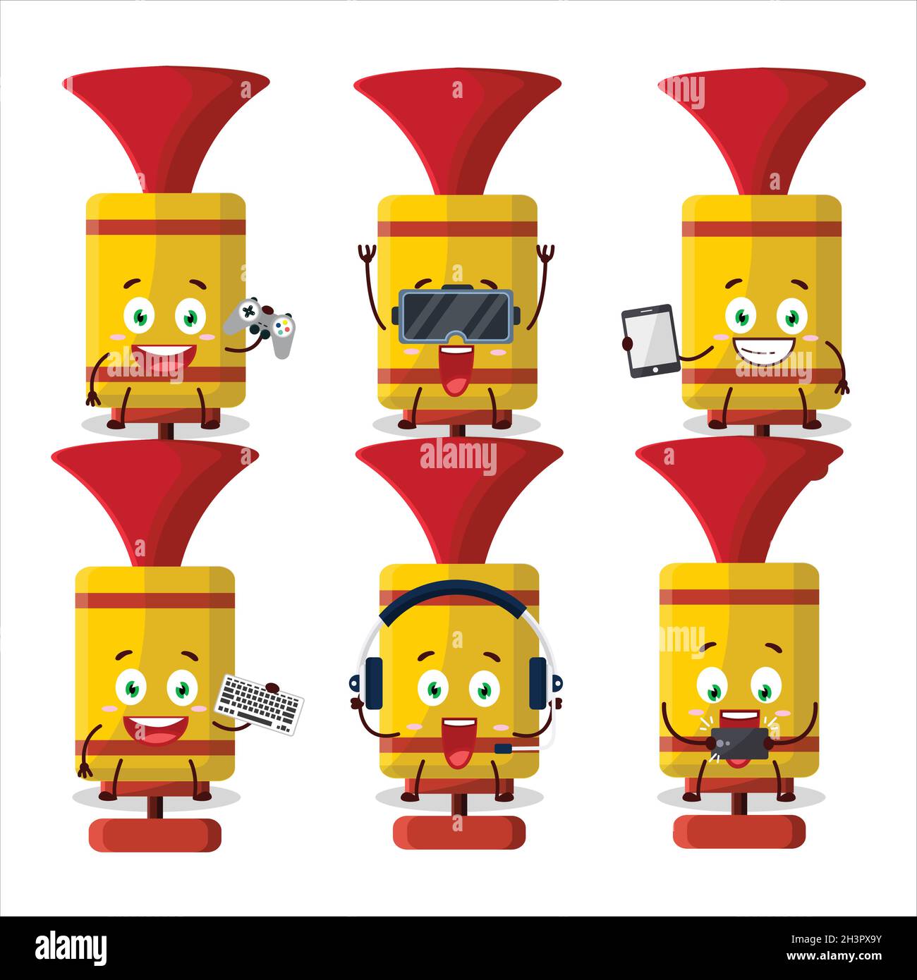 Yellow spray trumpet cartoon character are playing games with various ...