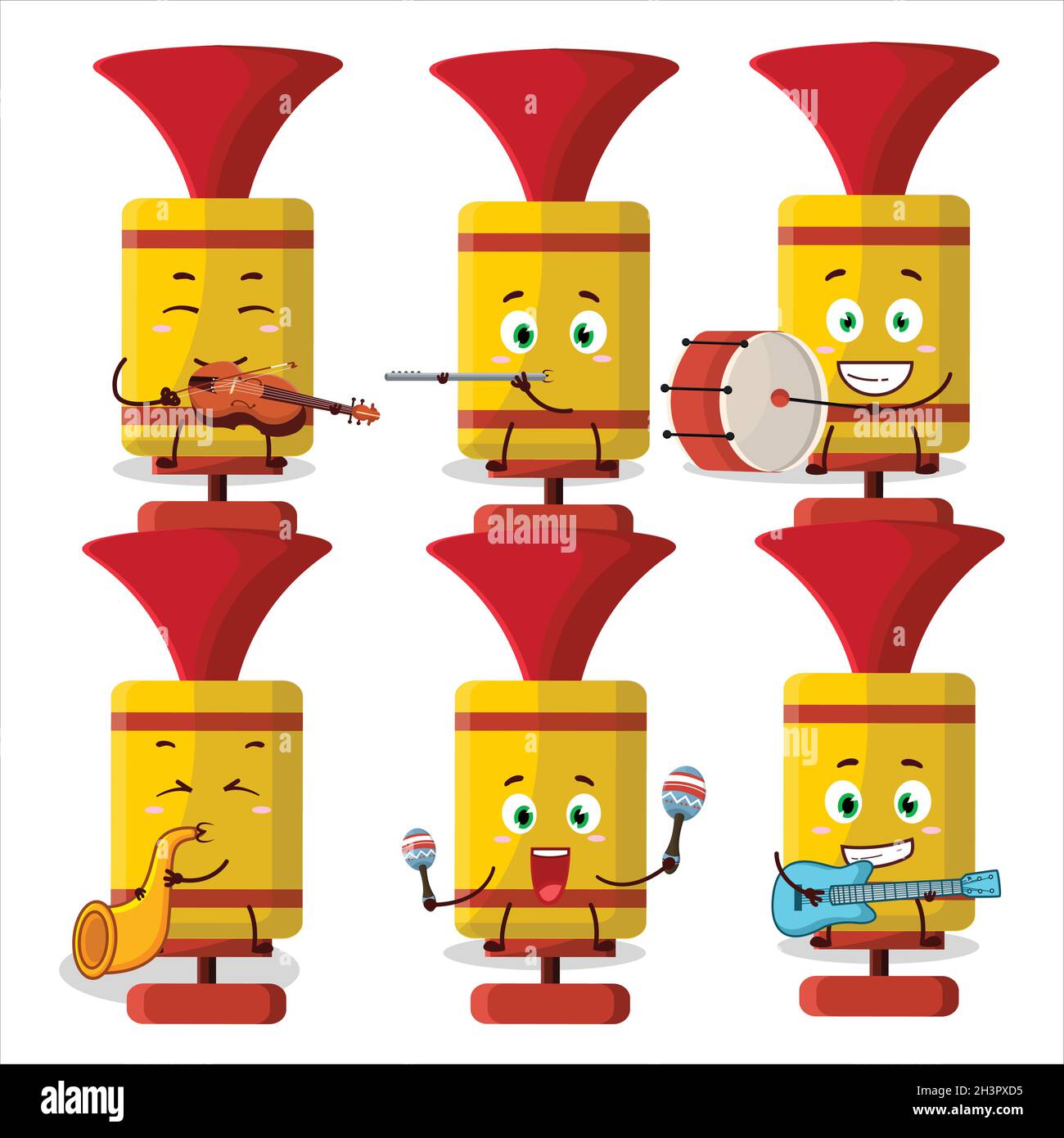 Cartoon character of yellow spray trumpet playing some musical ...