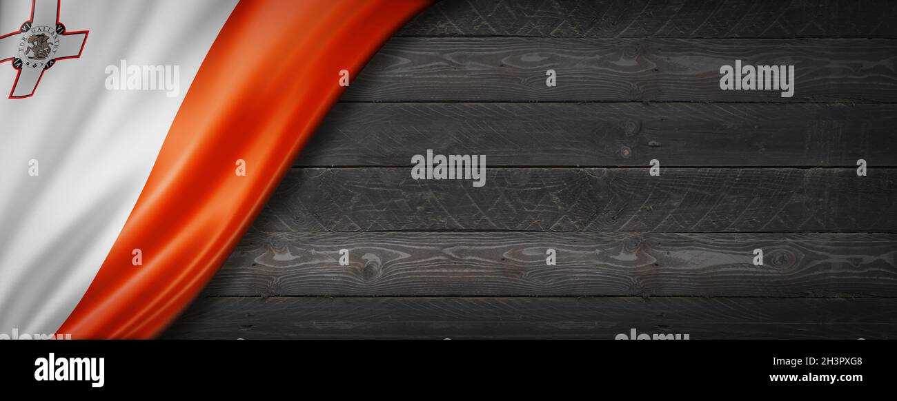Malta flag on black wood wall banner Stock Photo - Alamy