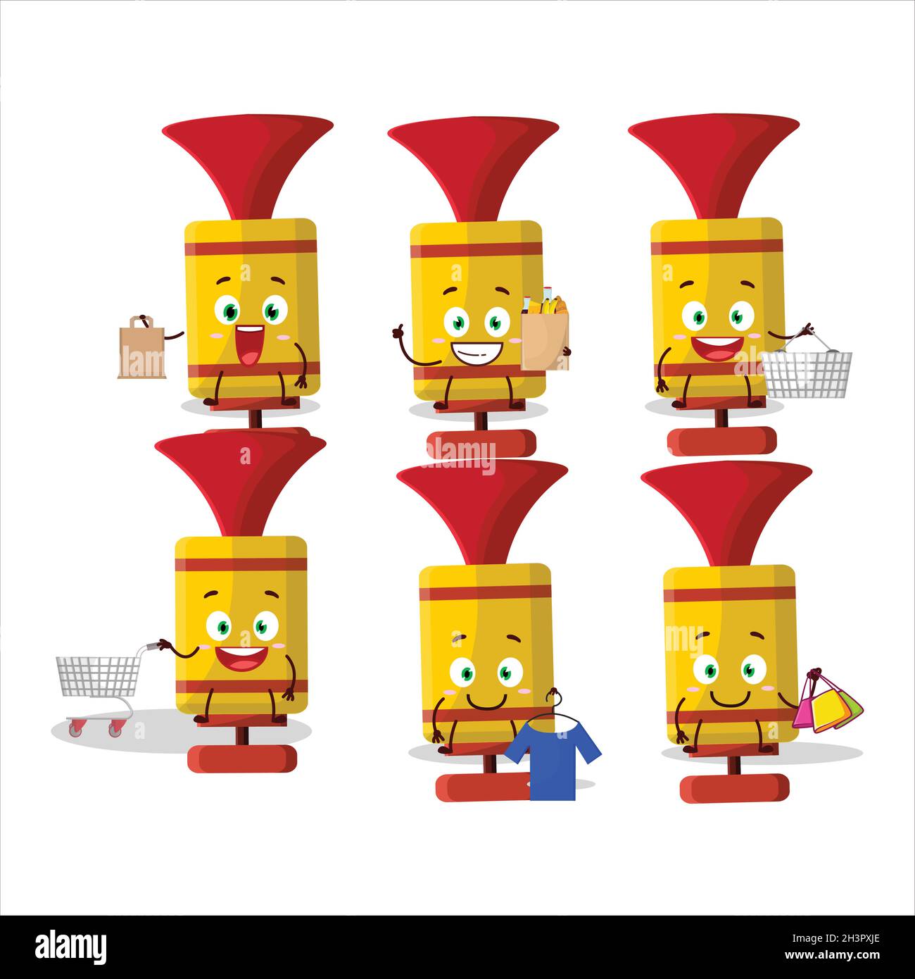 A Rich yellow spray trumpet mascot design style going shopping. Vector ...