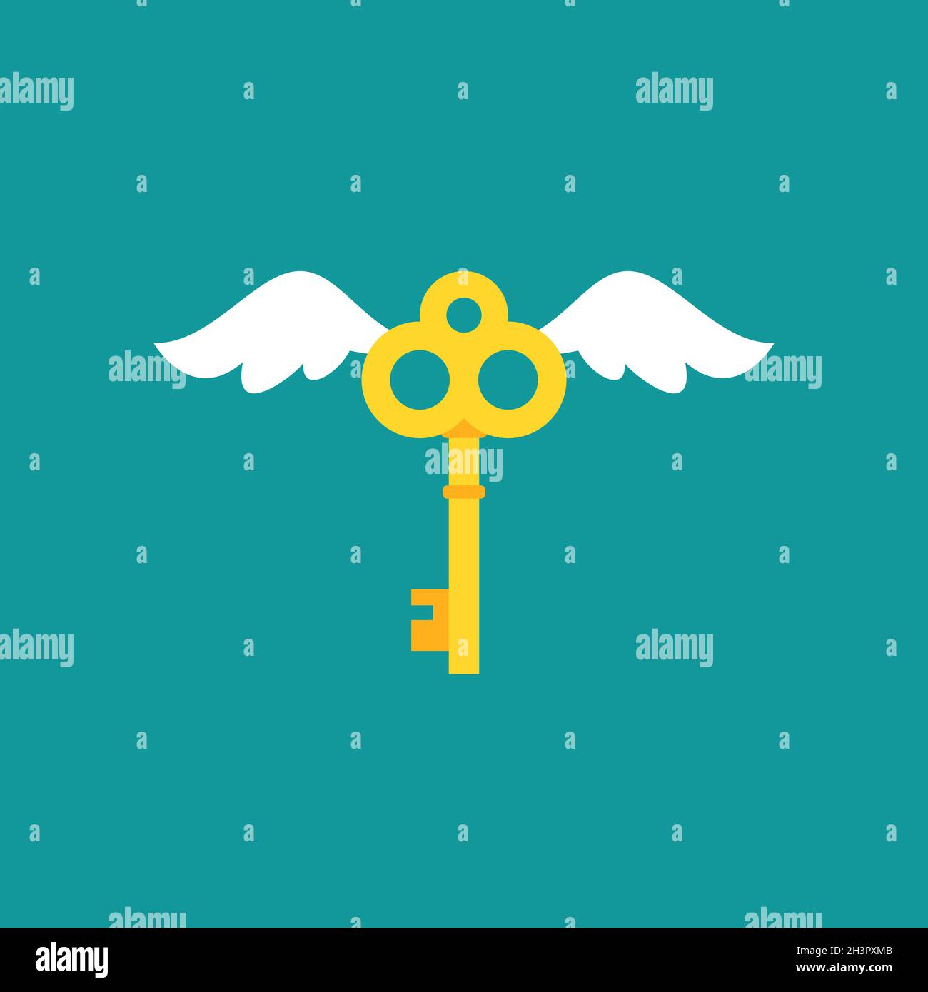 golden flying vintage key with wings icon. Vector illustration isolated ...