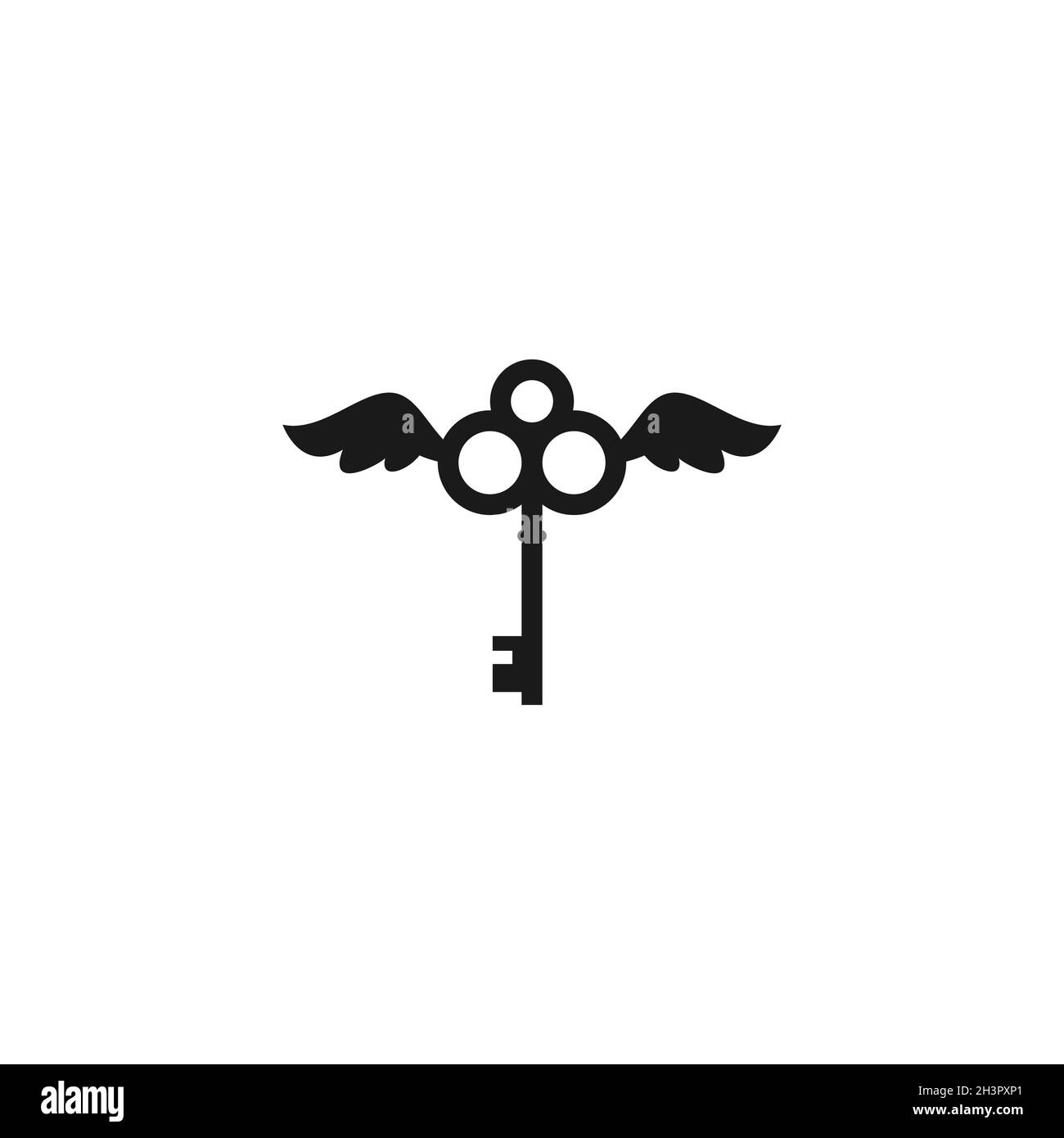 black flying vintage key with wings icon. Vector illustration isolated ...