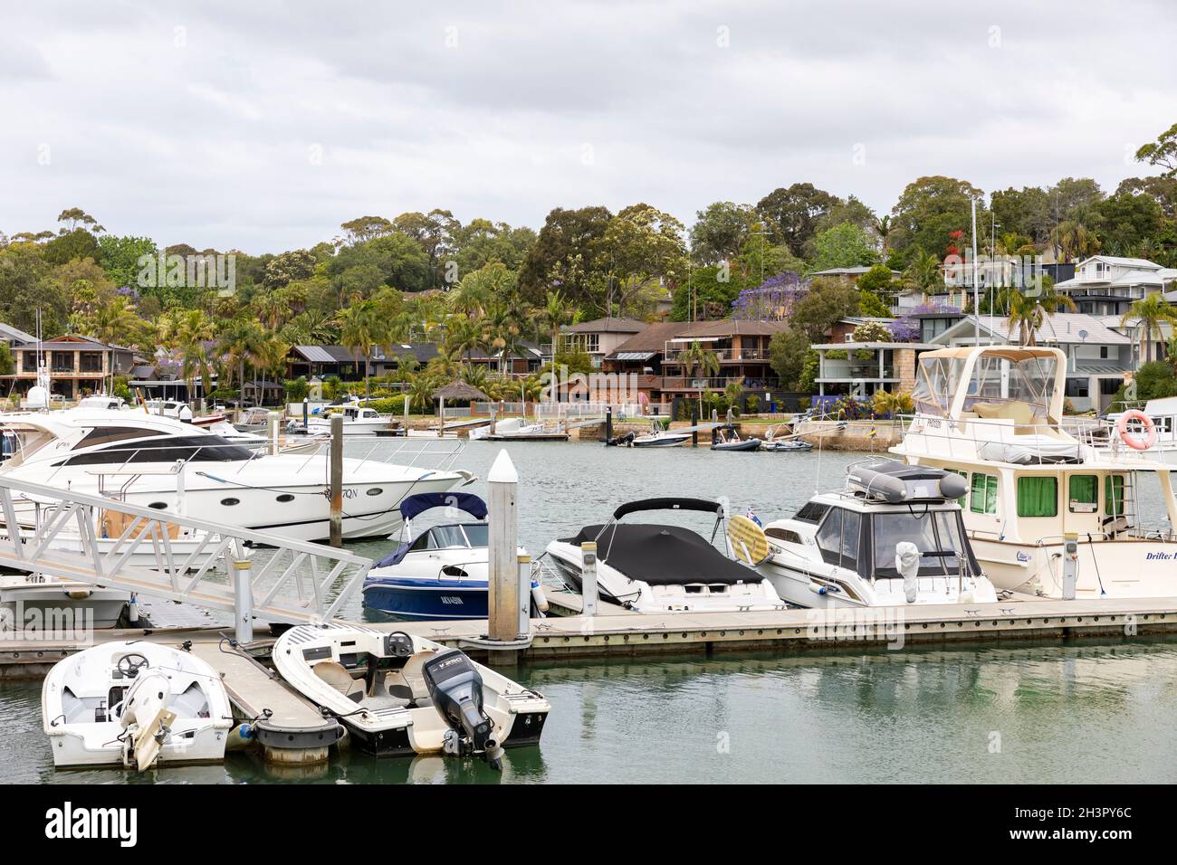 Boats at a boat marina on Pittwater in Sydney northern beaches area,NSW ...