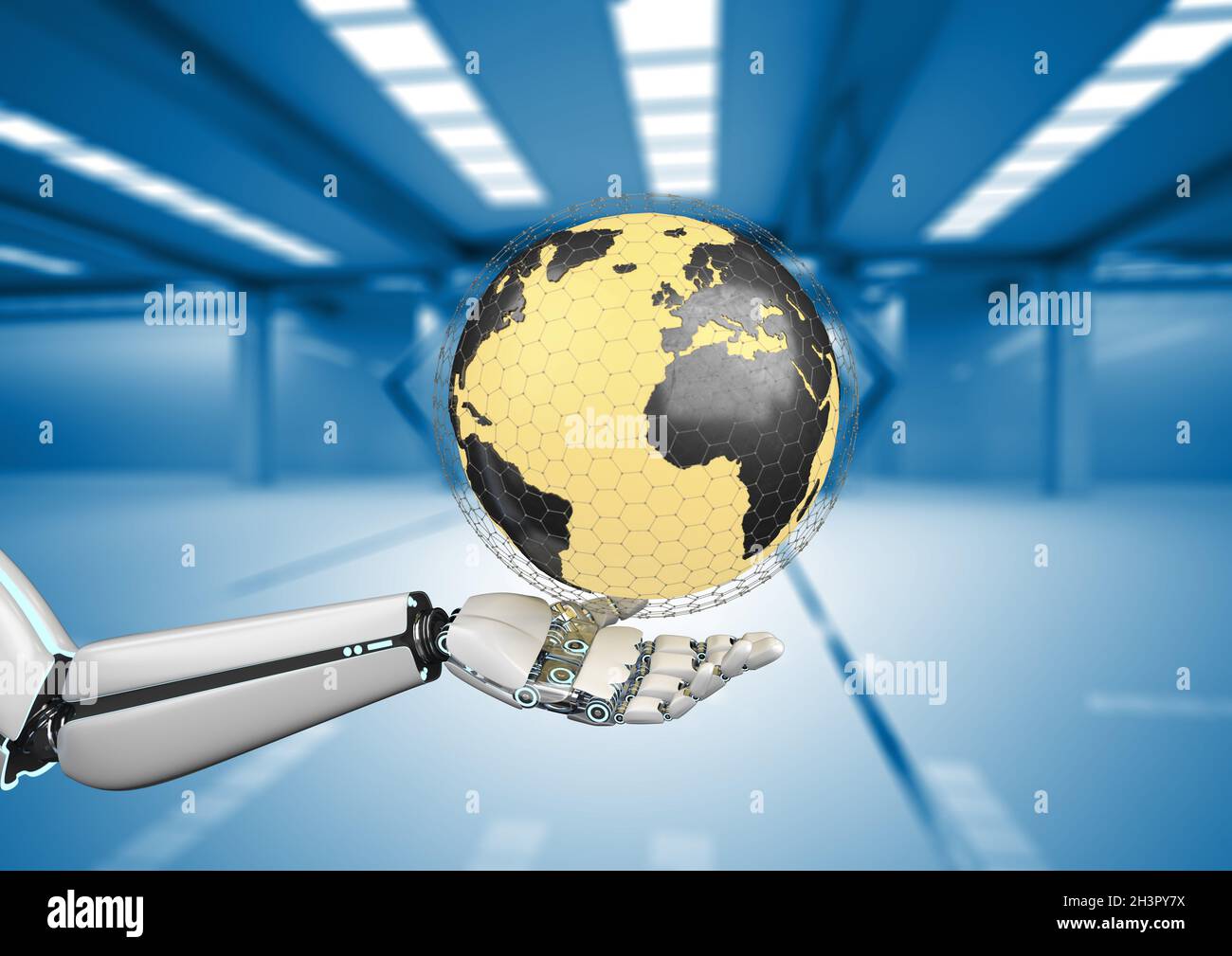 Humanoid Robot Hand Earth Stock Photo - Alamy