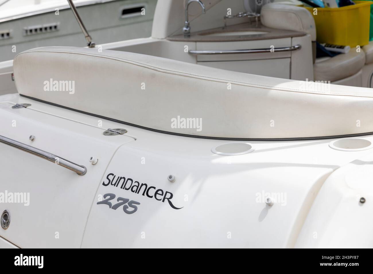 Sea Ray sundancer 275 sign on rear of the boat,Sydney,Australia Stock ...