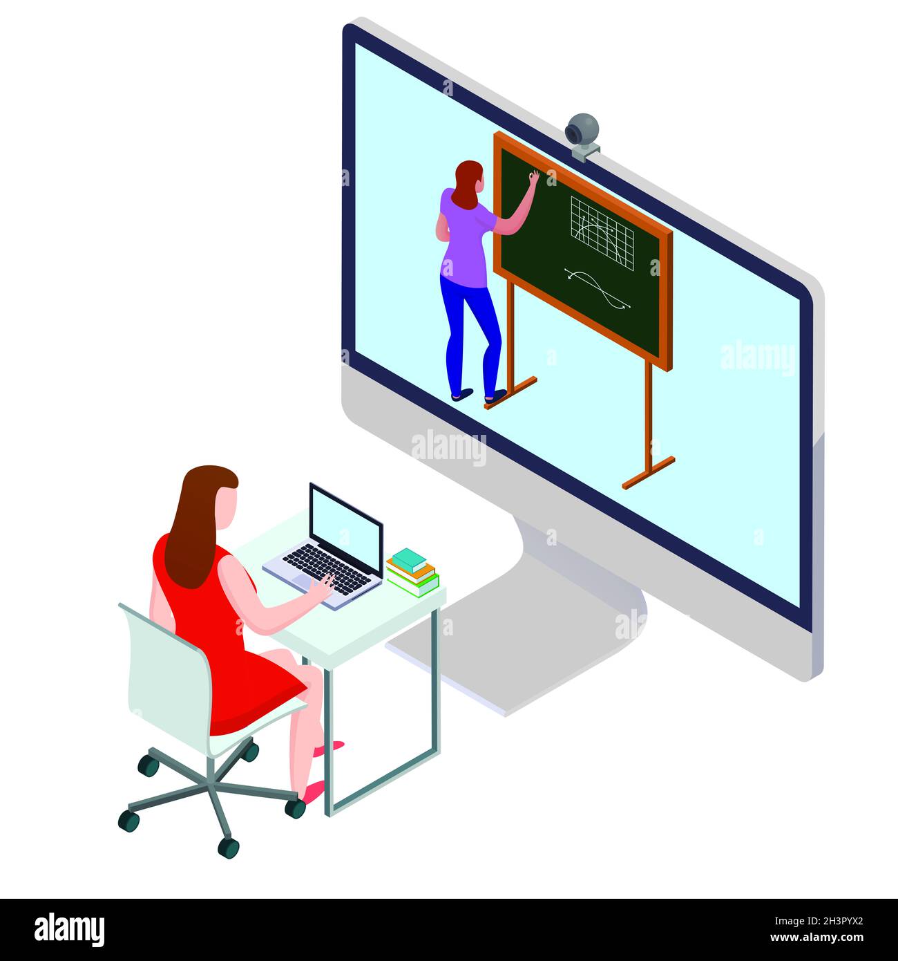 online lesson on the net flat background Stock Photo - Alamy