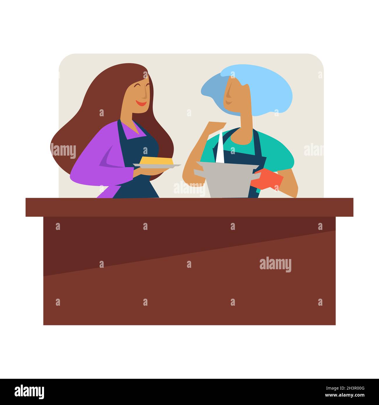 Cooking classes women working in pair at kitchen counter Stock Vector ...