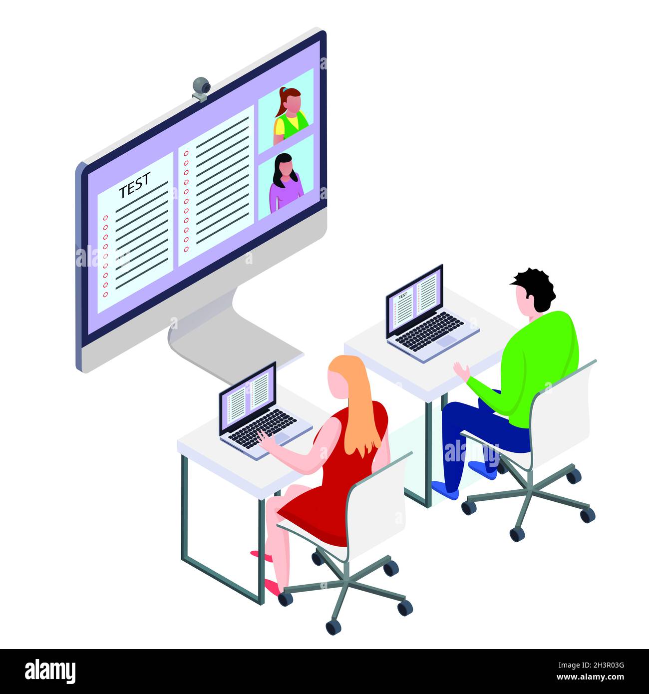 online lesson on the net flat background Stock Photo - Alamy