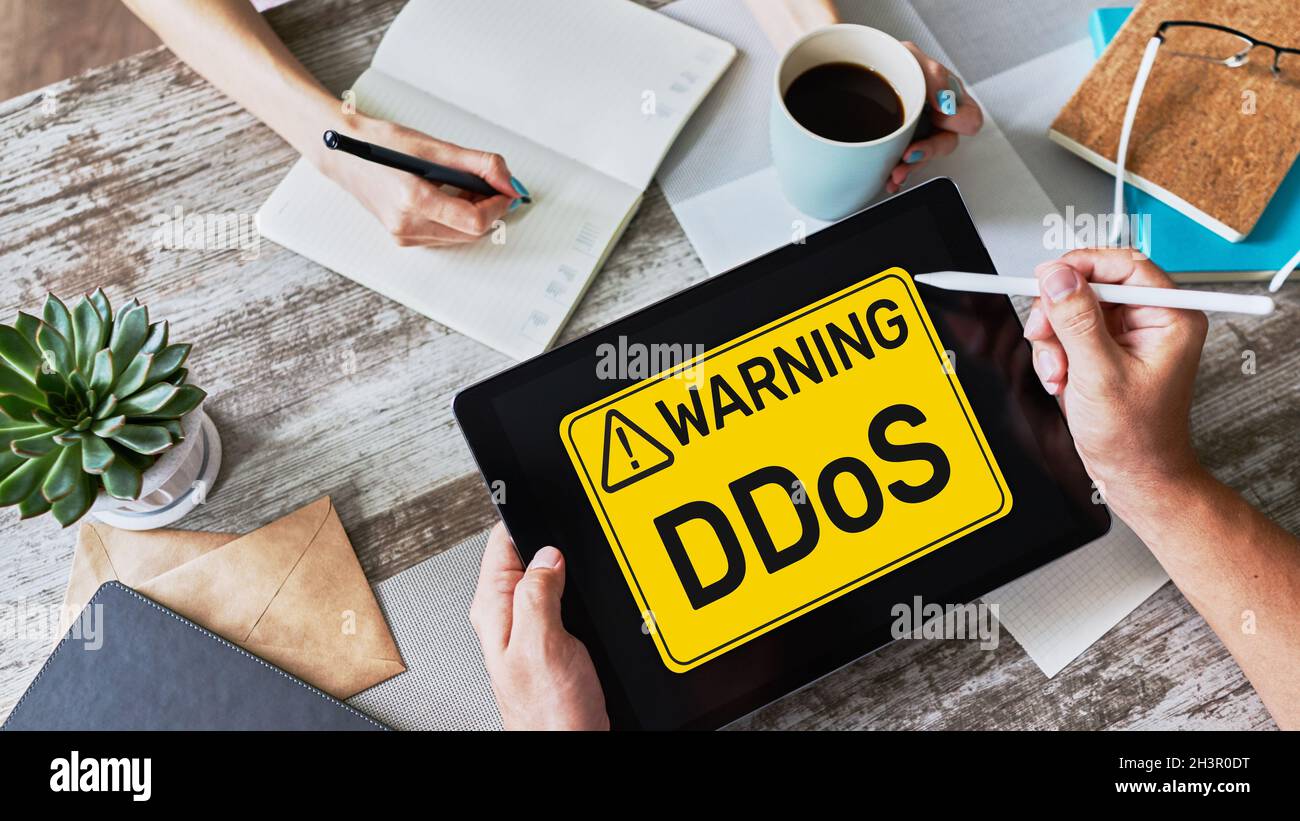 DDoS attack detection message. Virus and Hacking. Cyber security and ...