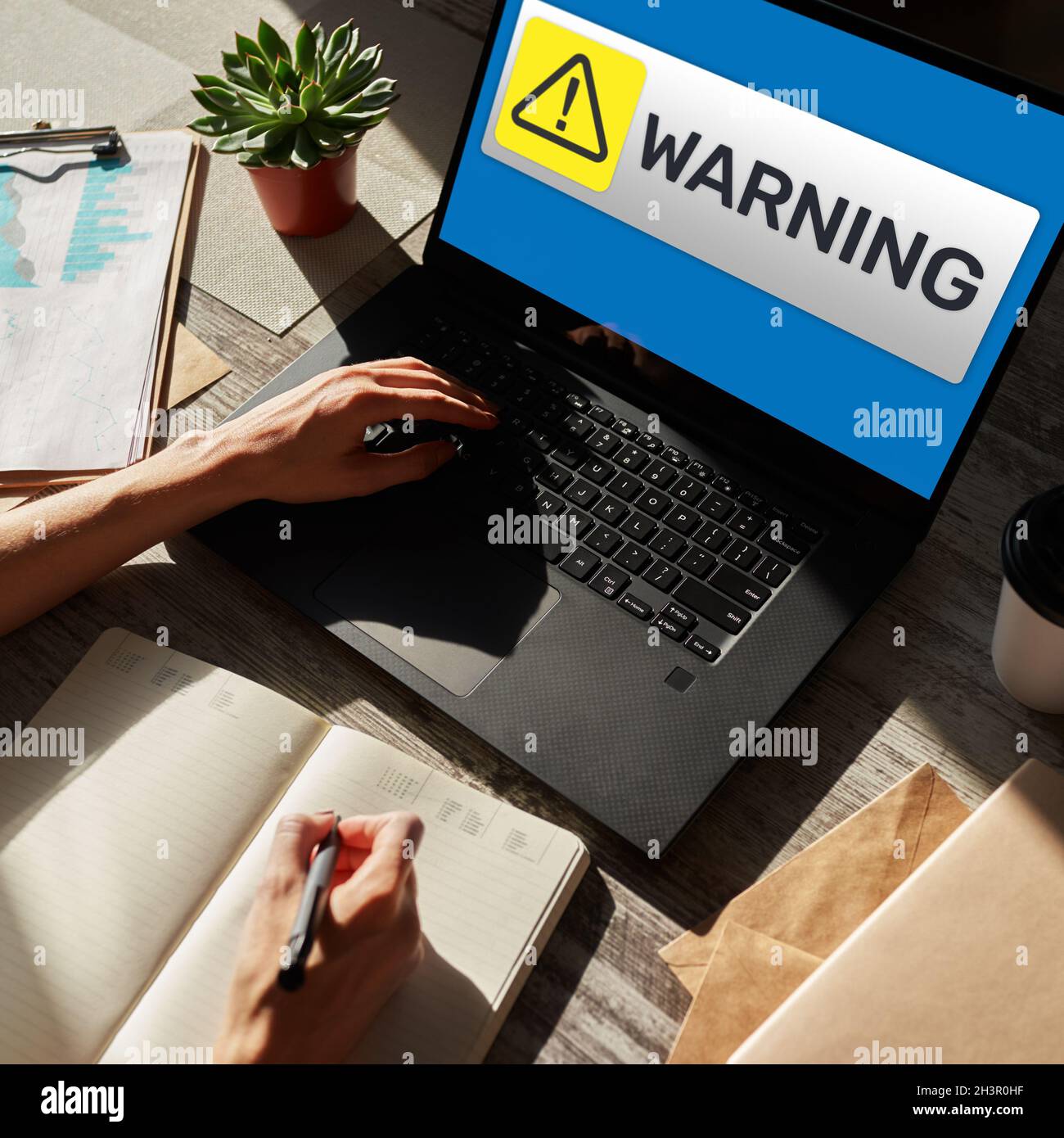 Warning message sign on screen. Virus detection security breathe ...