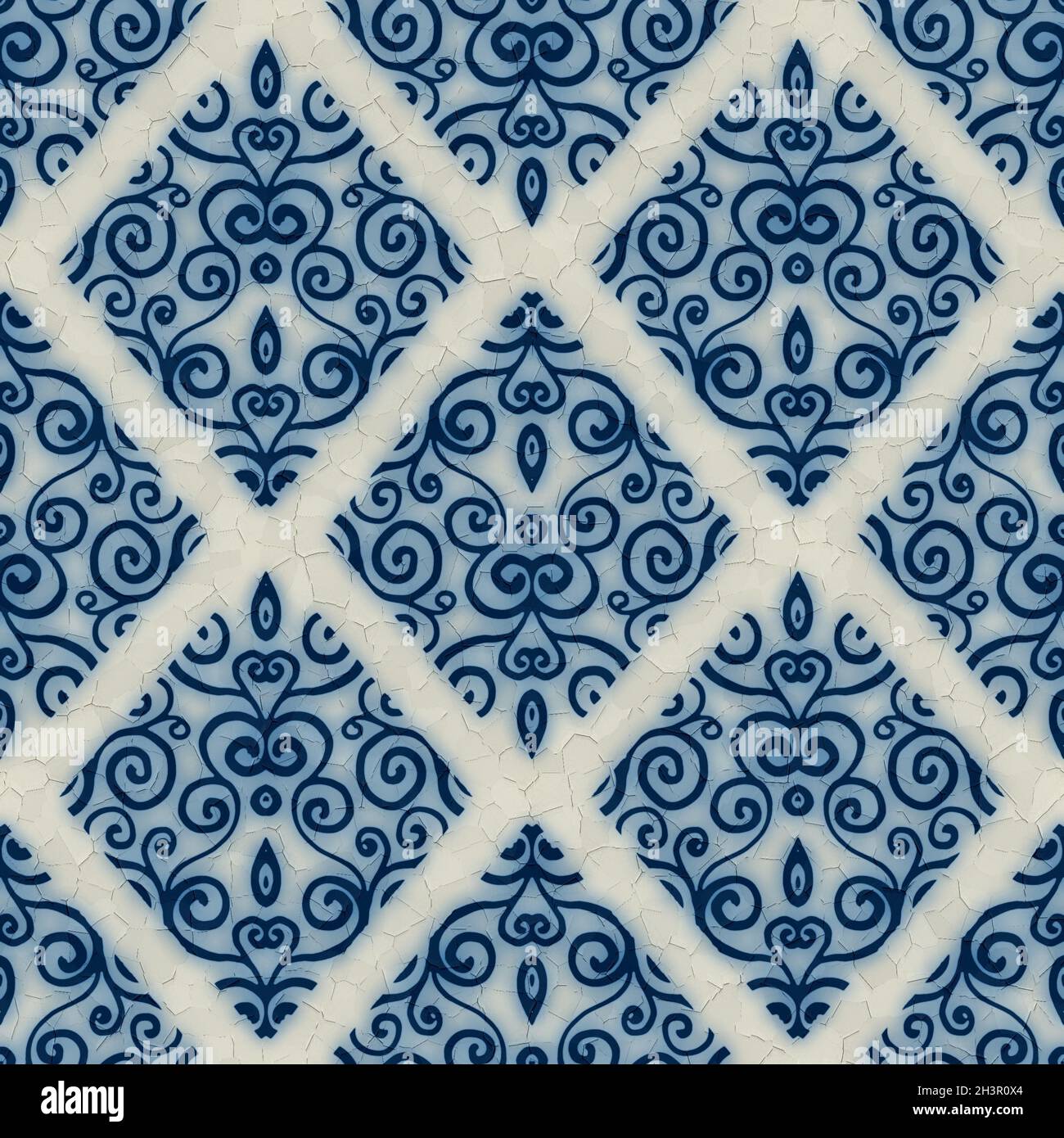 Seamless blue and white ceramic tile ornate damask pattern for surface ...