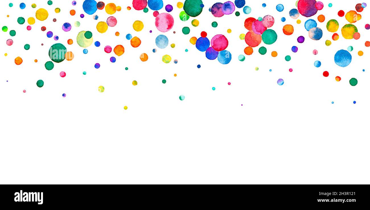 Watercolor confetti on white background. Alluring rainbow colored dots ...