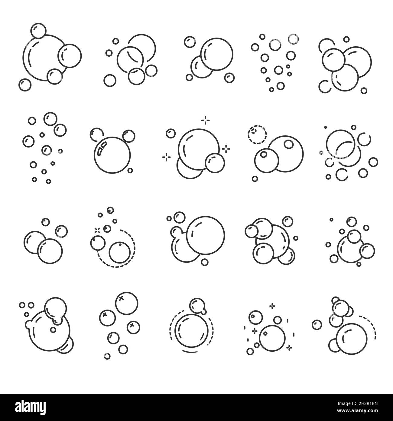 Foam or bubbles isolated icons, fizzy drink and effervescent effect ...