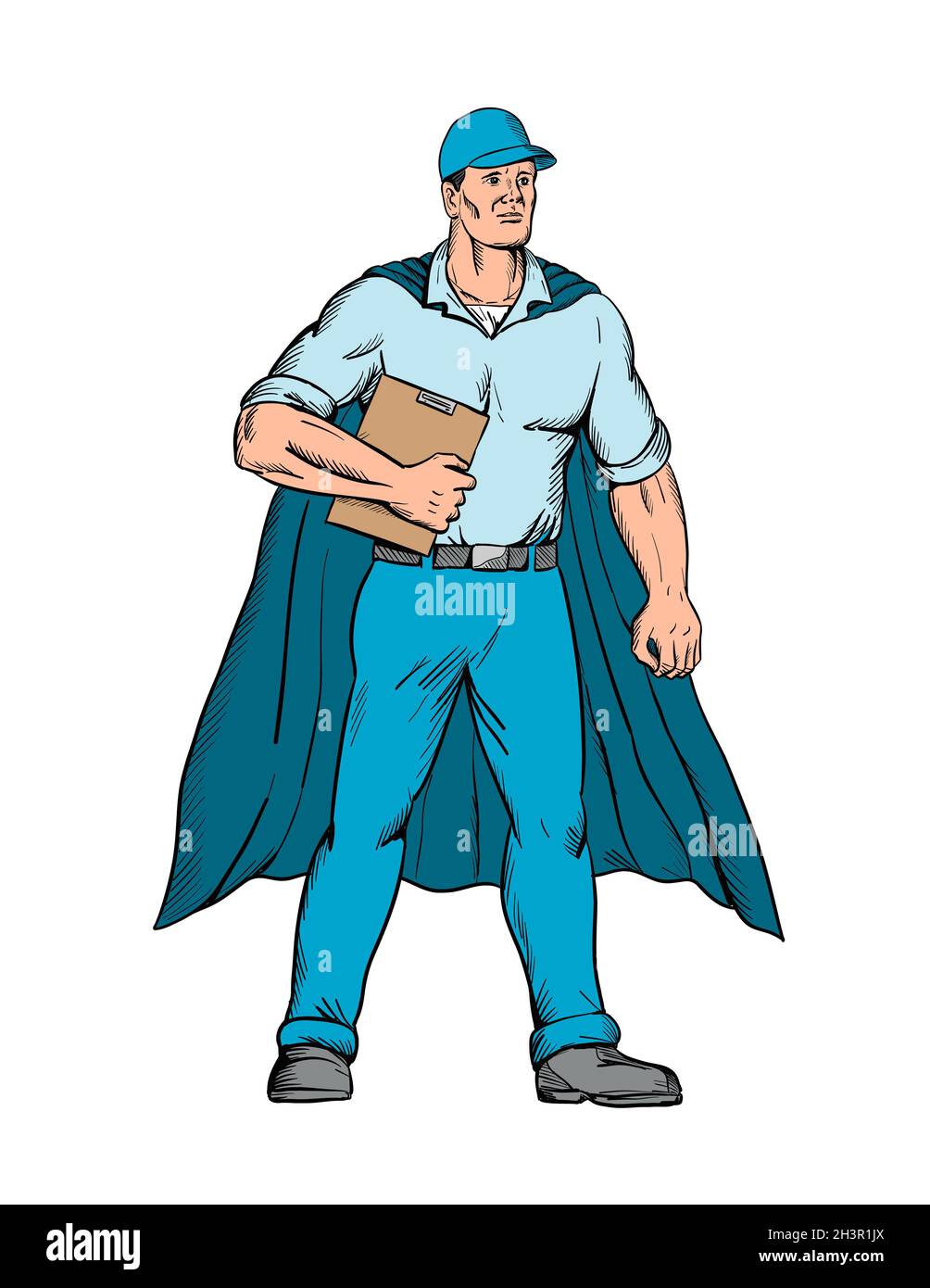 Worker as a Superhero Wearing a Cape and Holding a Clipboard Standing ...