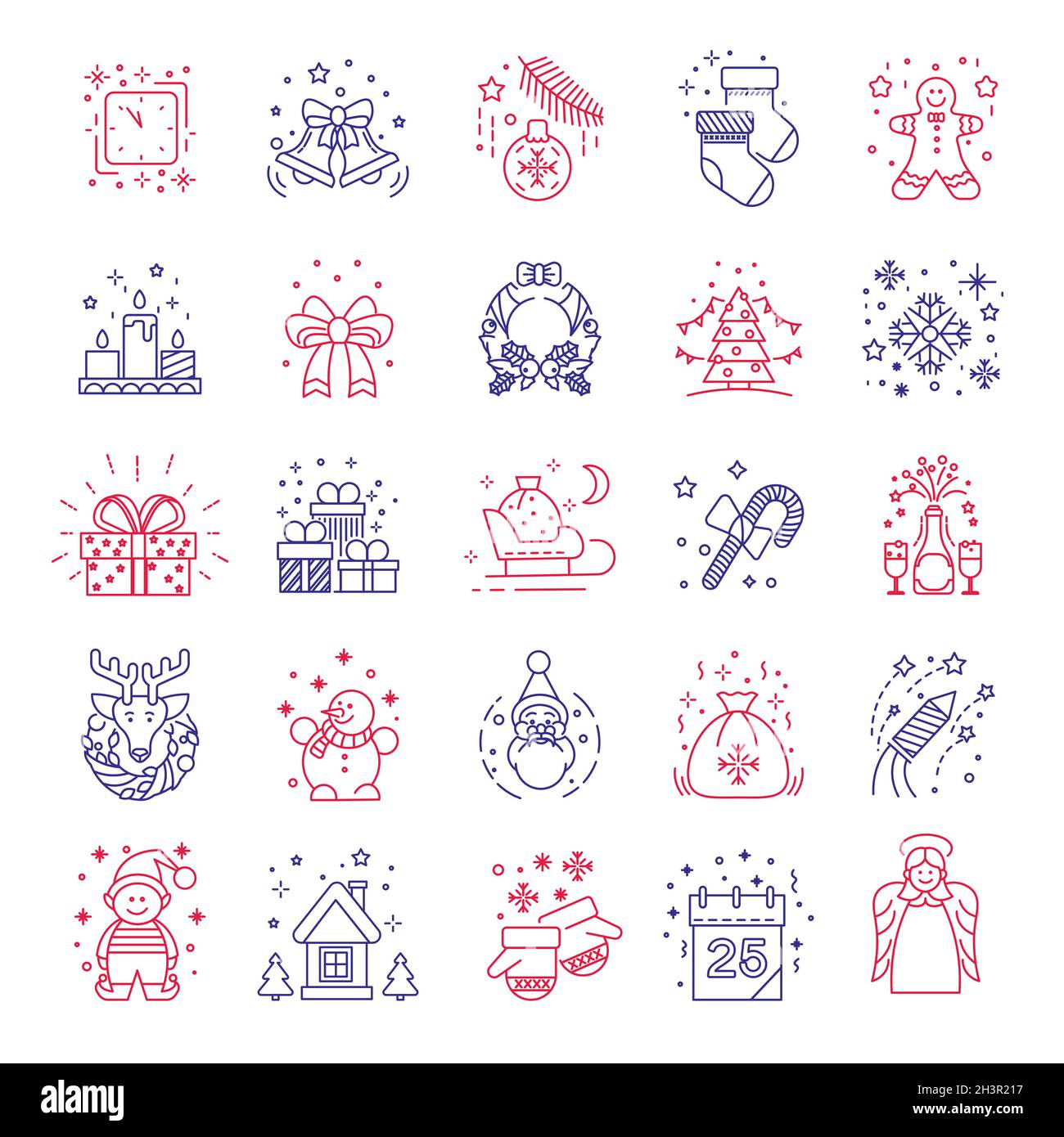 New Year and Christmas holidays celebration symbols, isolated icons ...