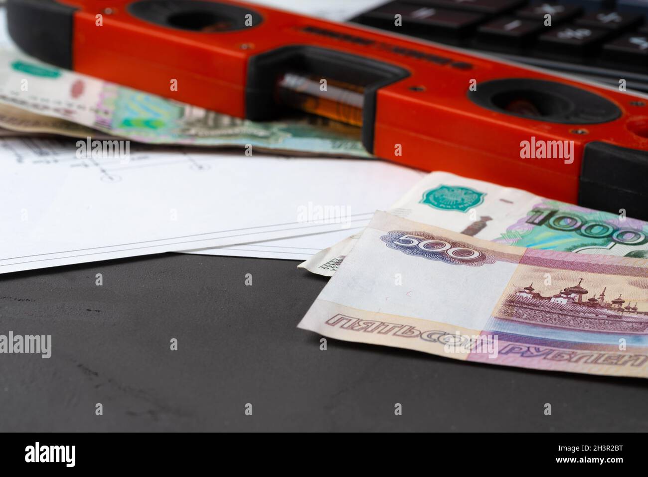 Architectural drawing and Russian Ruble money stack Stock Photo - Alamy