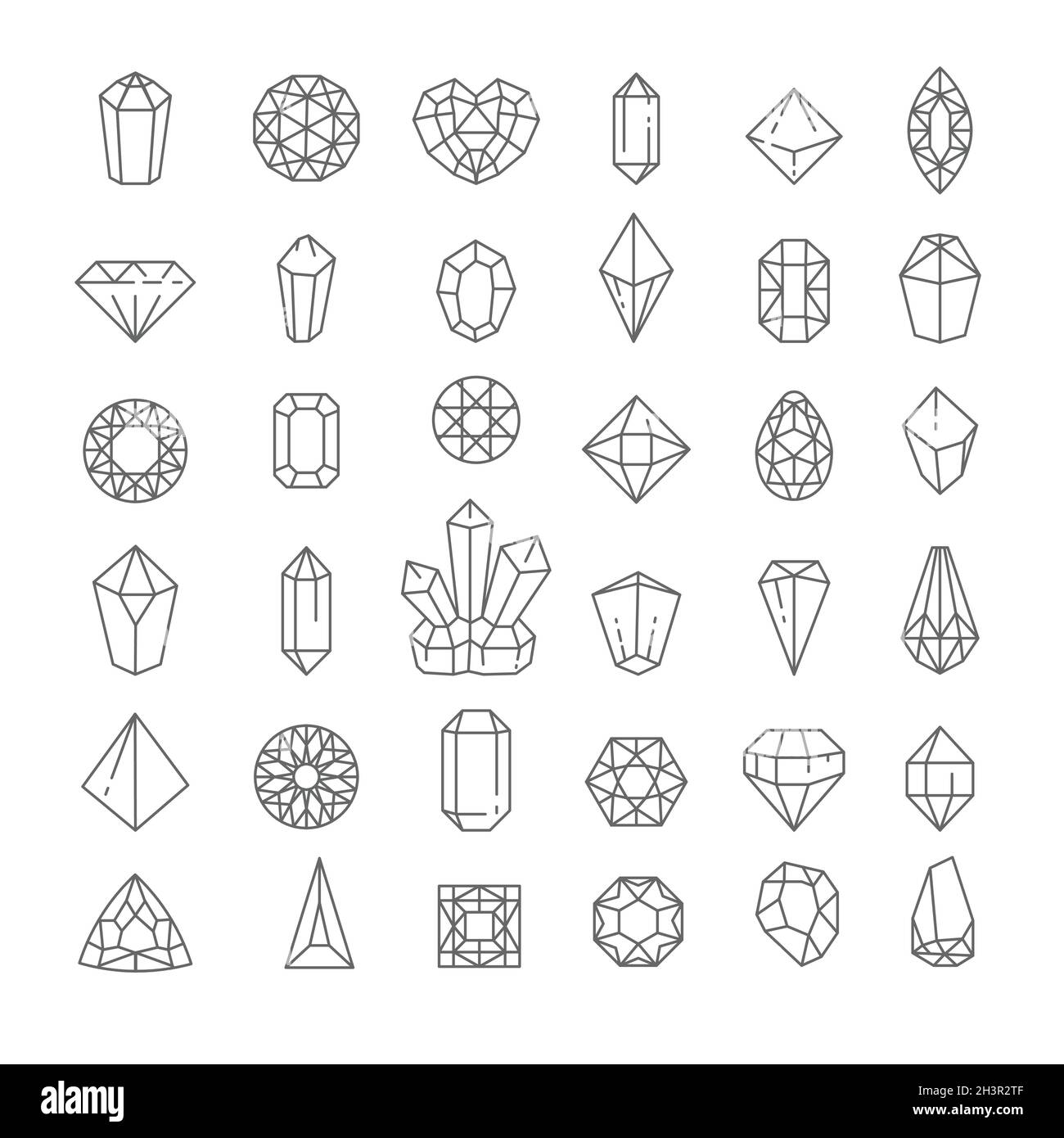 Crystal isolated icons, jewel or treasure outline symbol Stock Vector ...