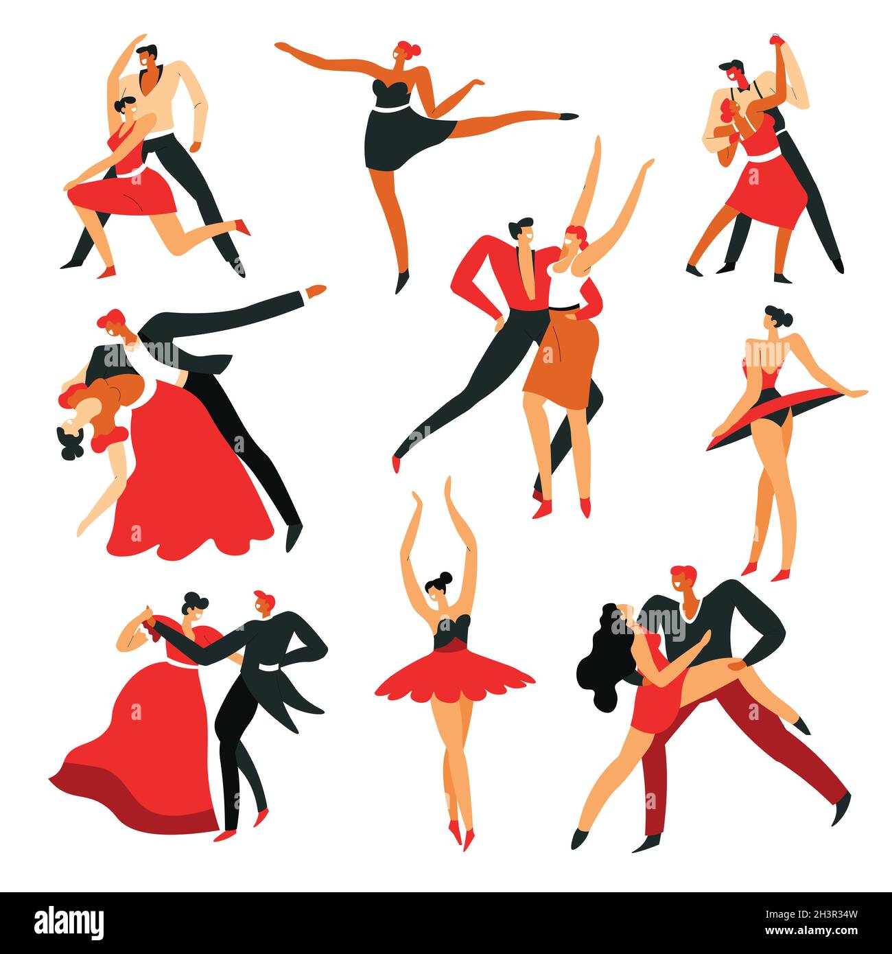 Men and women dancing ballroom and Latin American dances, isolated pairs Stock Vector Image ...