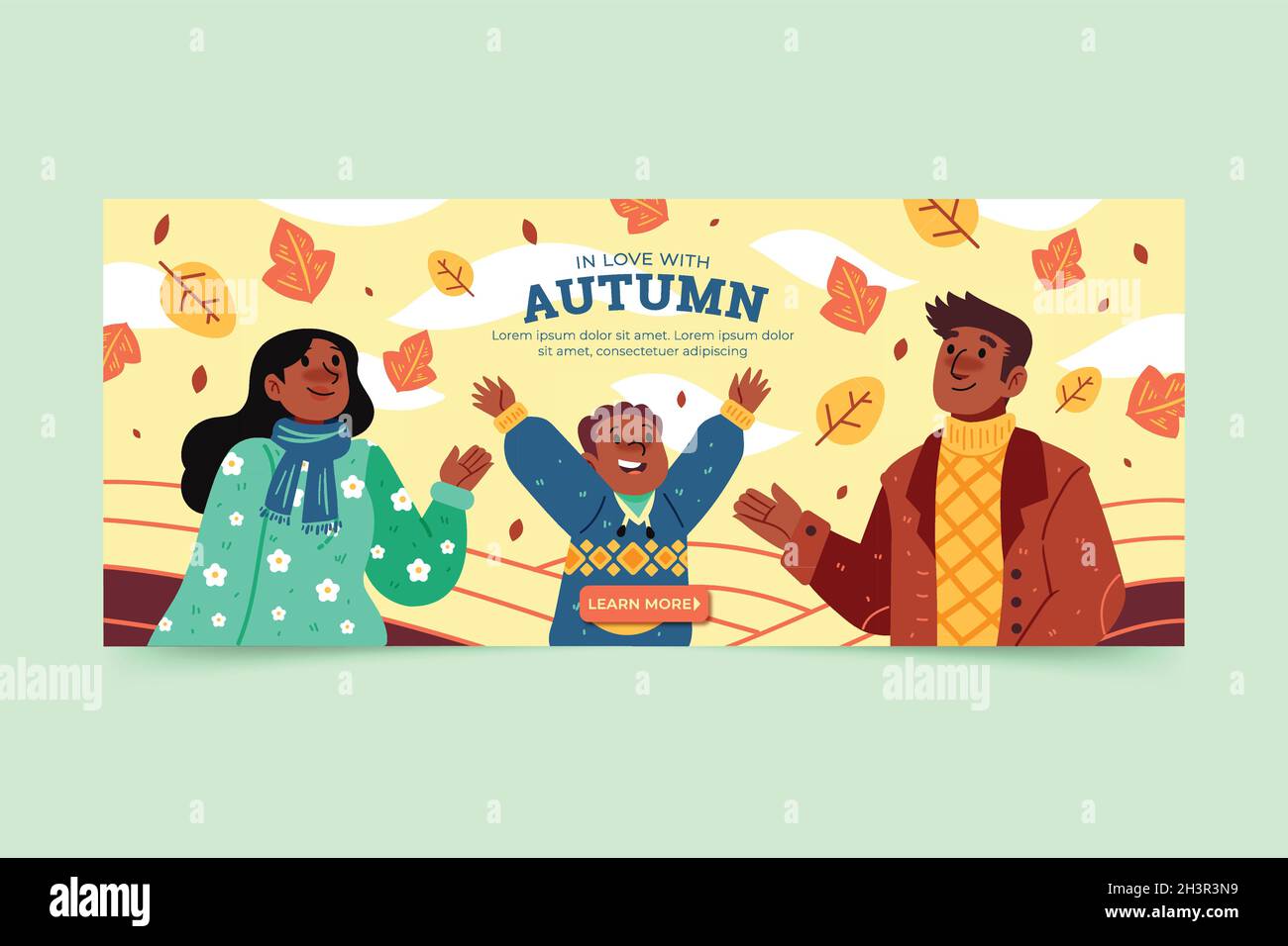 hand drawn flat horizontal autumn banner vector design illustration ...