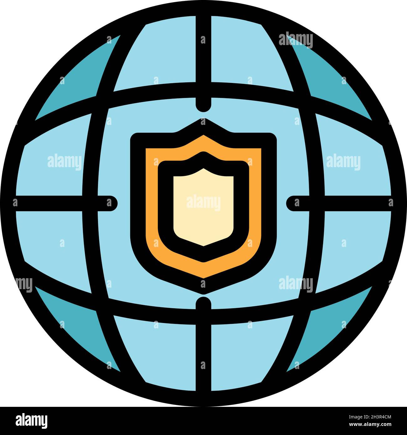 Global secured personal information icon. Outline global secured ...