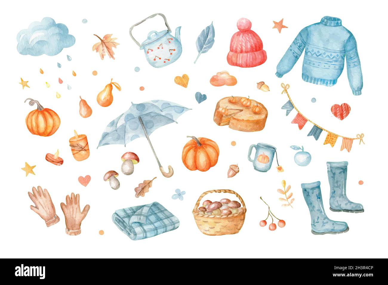 watercolor autumn elements collection vector design illustration Stock ...