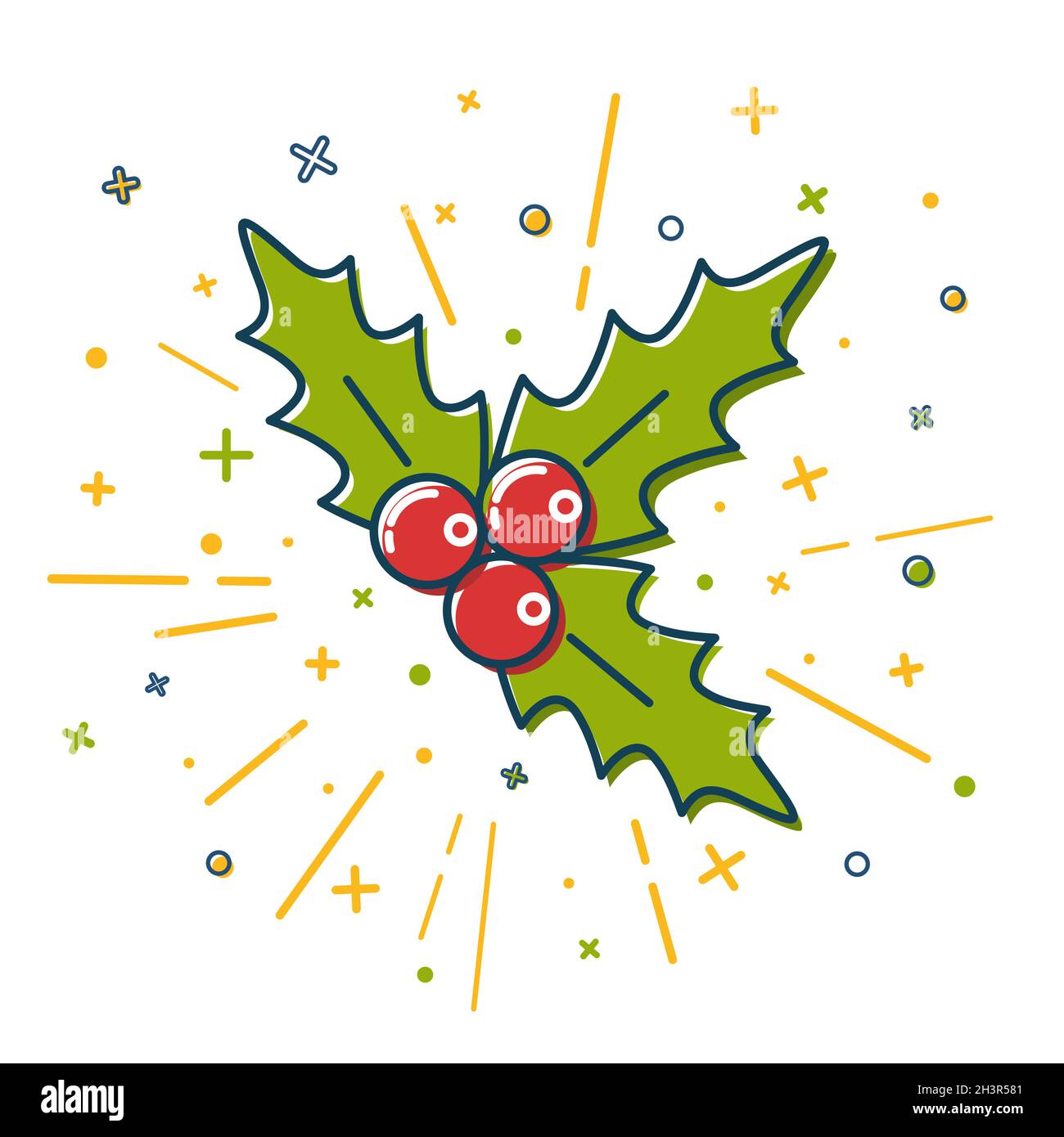 Colored Christmas mistletoe icon in thin line style. Traditional holly ...