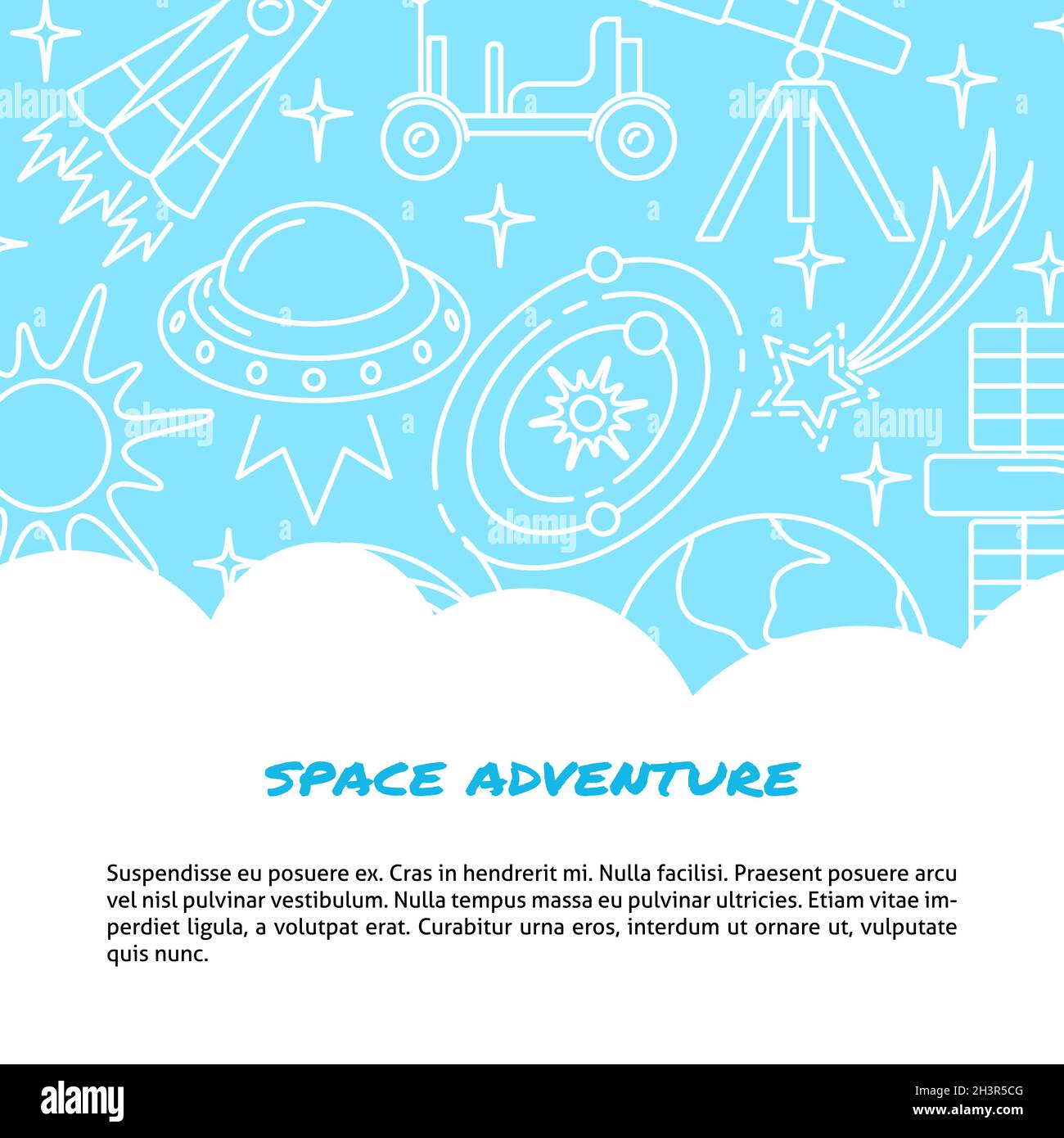 Space concept banner in line style with place for text. Spaceship ...
