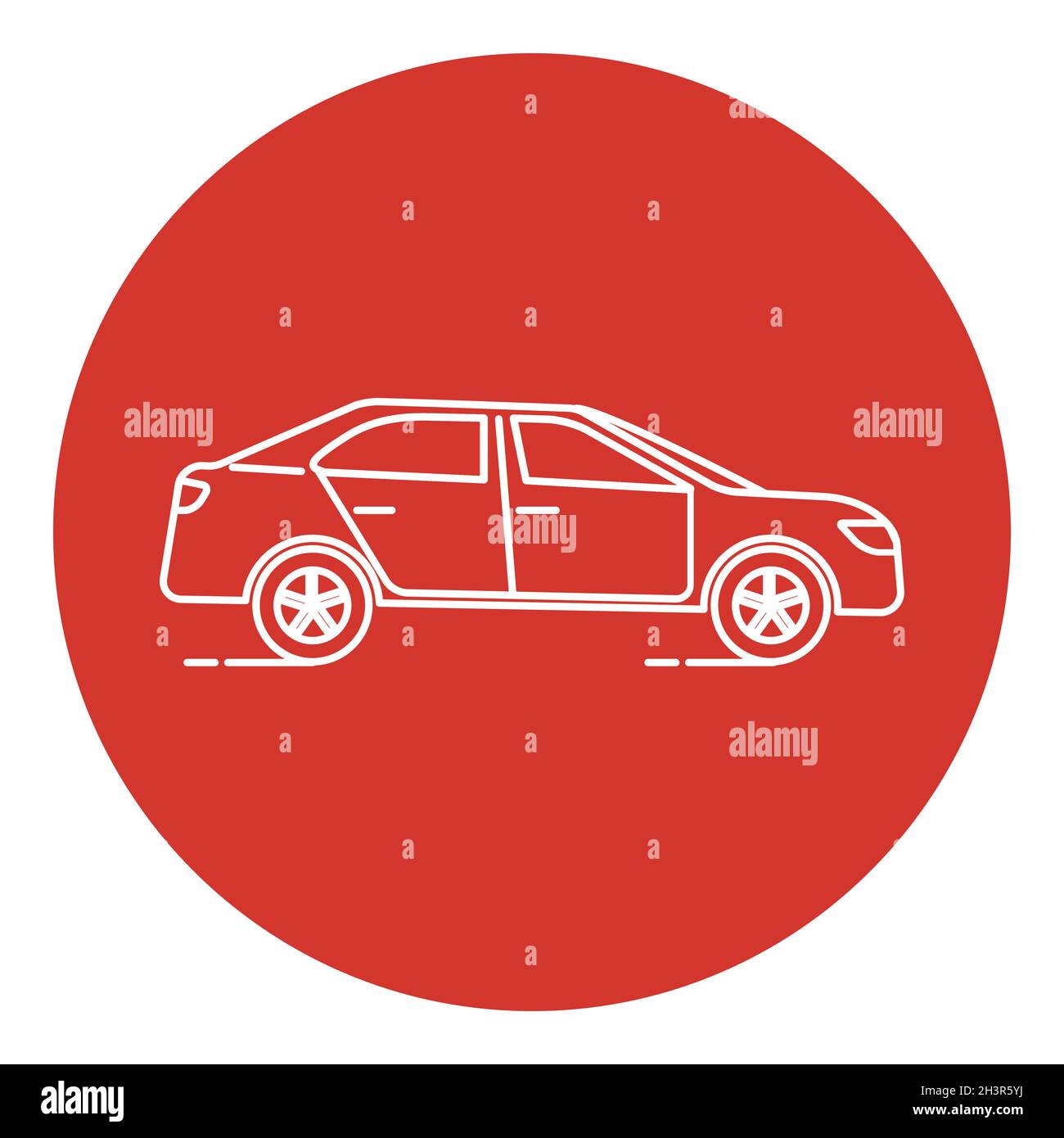 Line art style sedan car icon with round frame. Classic car contour ...