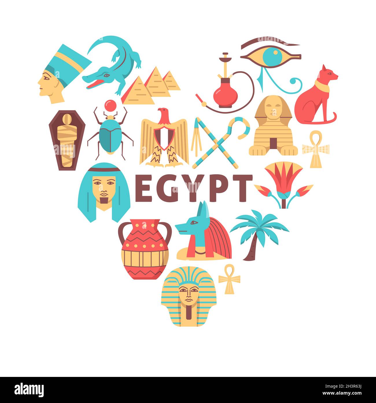 Banner with Egypt icons in flat style. Eagle national symbol, pharaoh ...