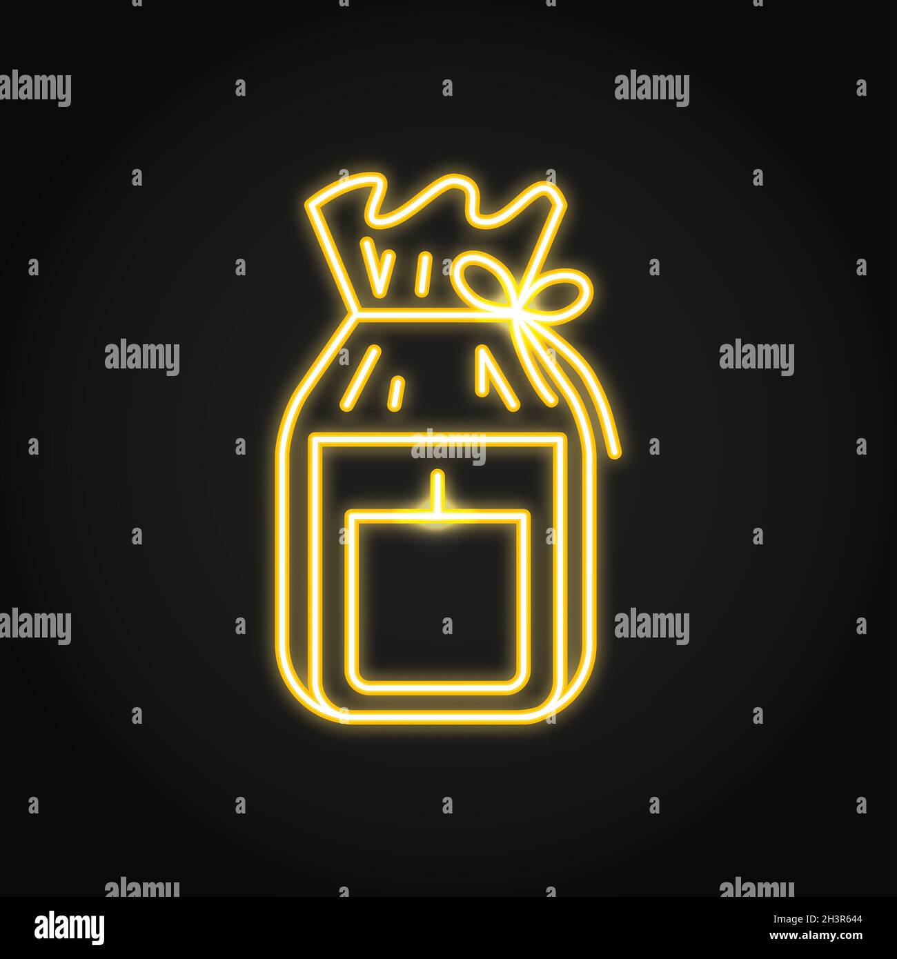 Candle in gift pack icon in neon line style. Light source symbol. Home ...
