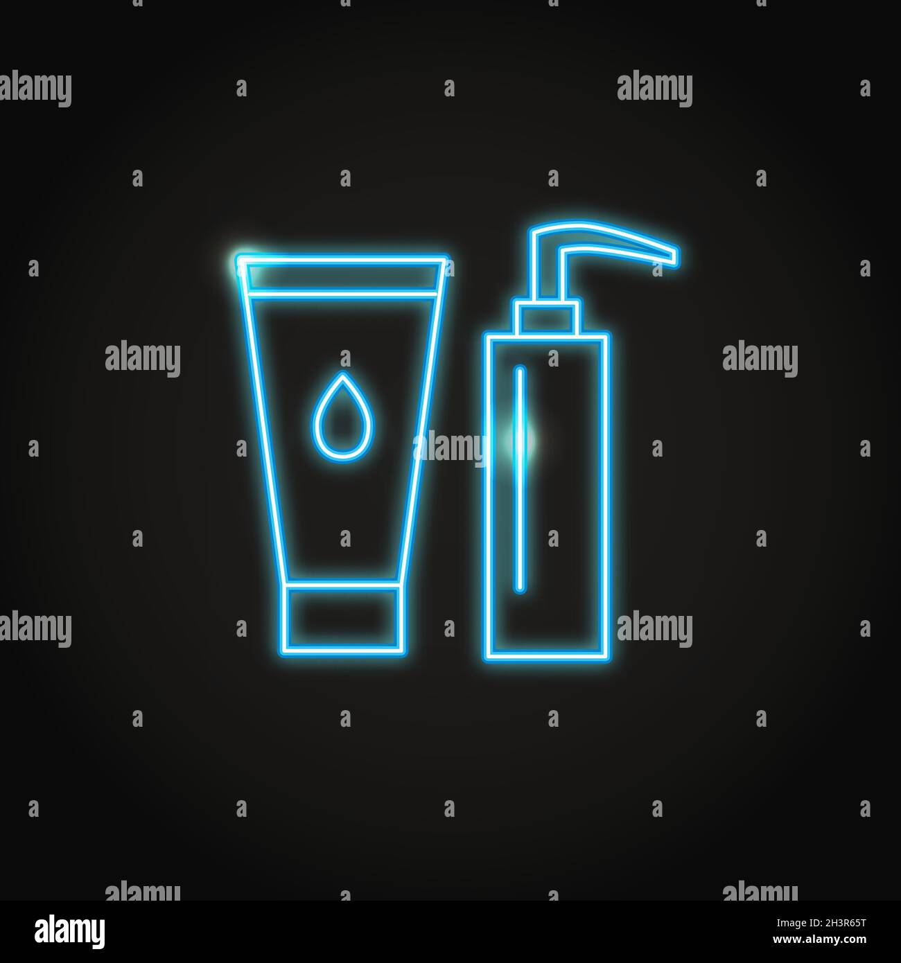 Cosmetic bottles neon icon in line style. Glowing lotion and cream ...