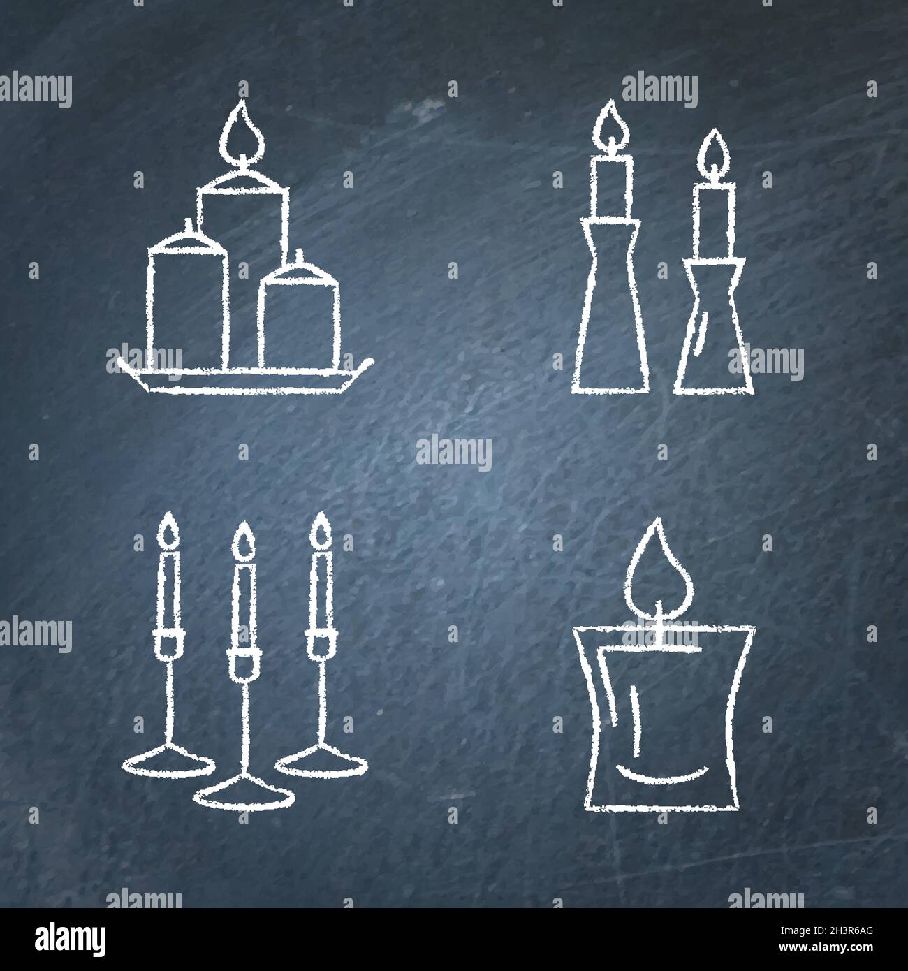 Chalkboard candle icons set in line style. Light source with burning ...