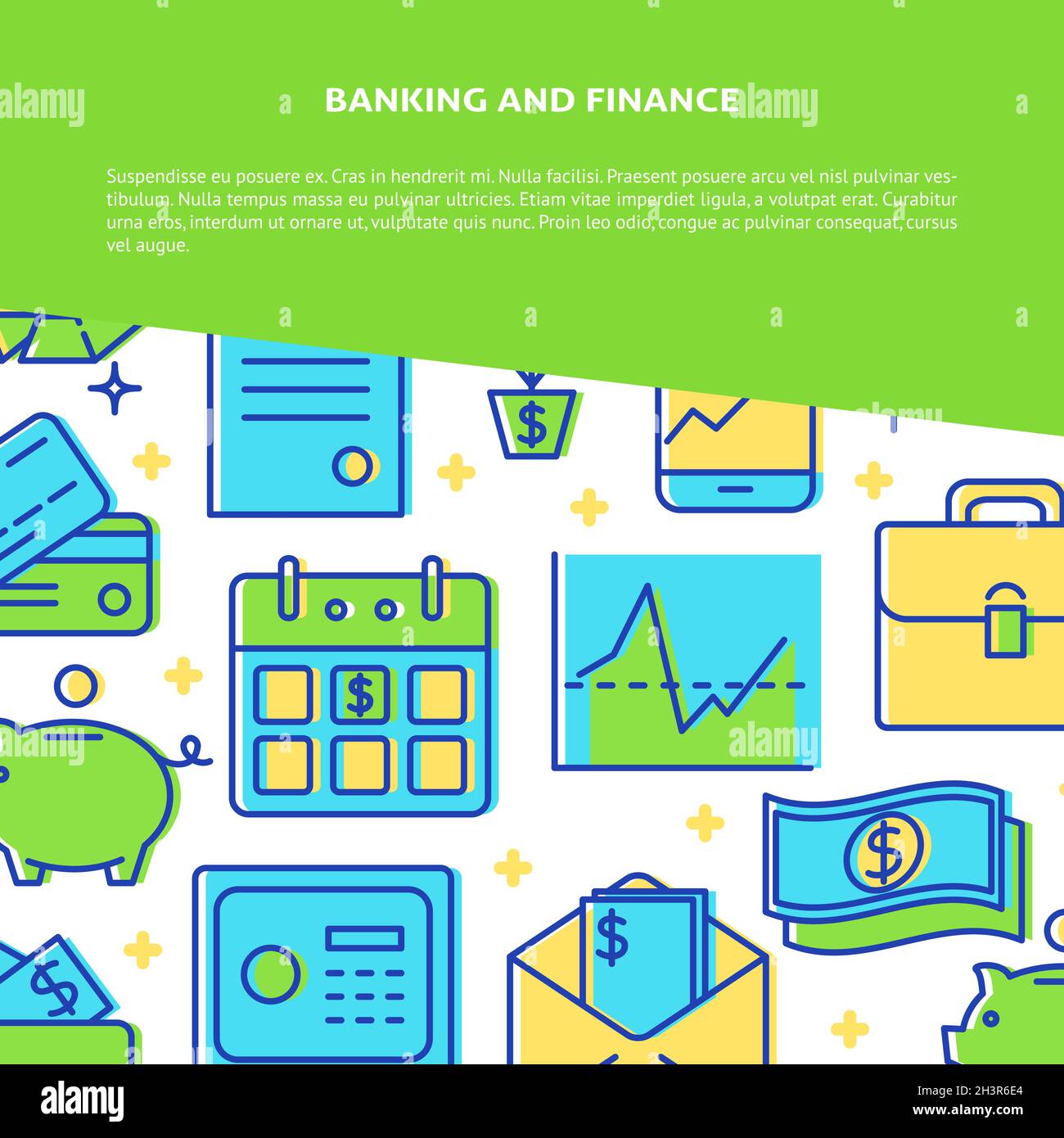 Banking and finance banner in colored line style with place for text ...
